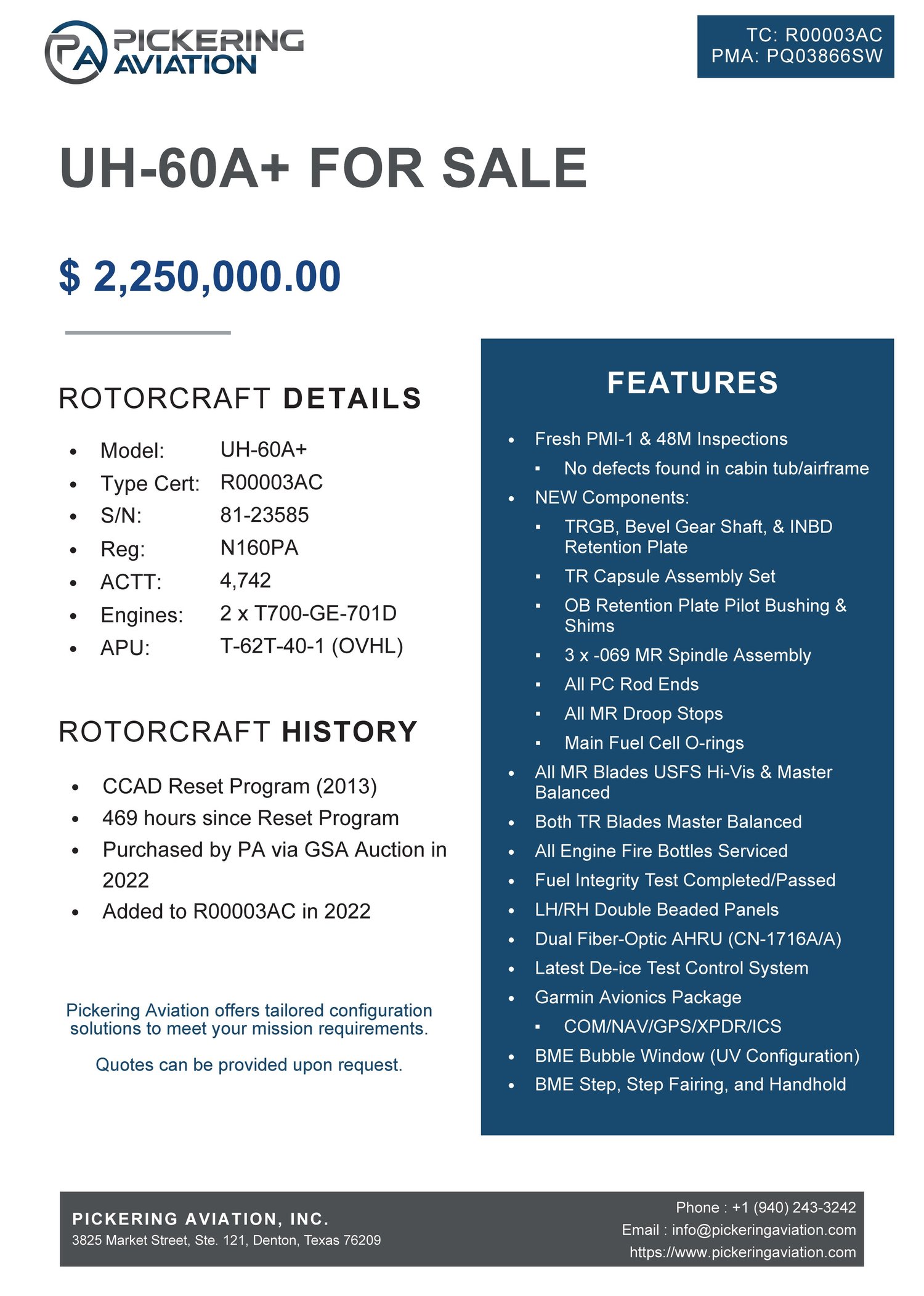 FOR SALE: 1981 Sikorsky UH-60A+ — Pickering Aviation