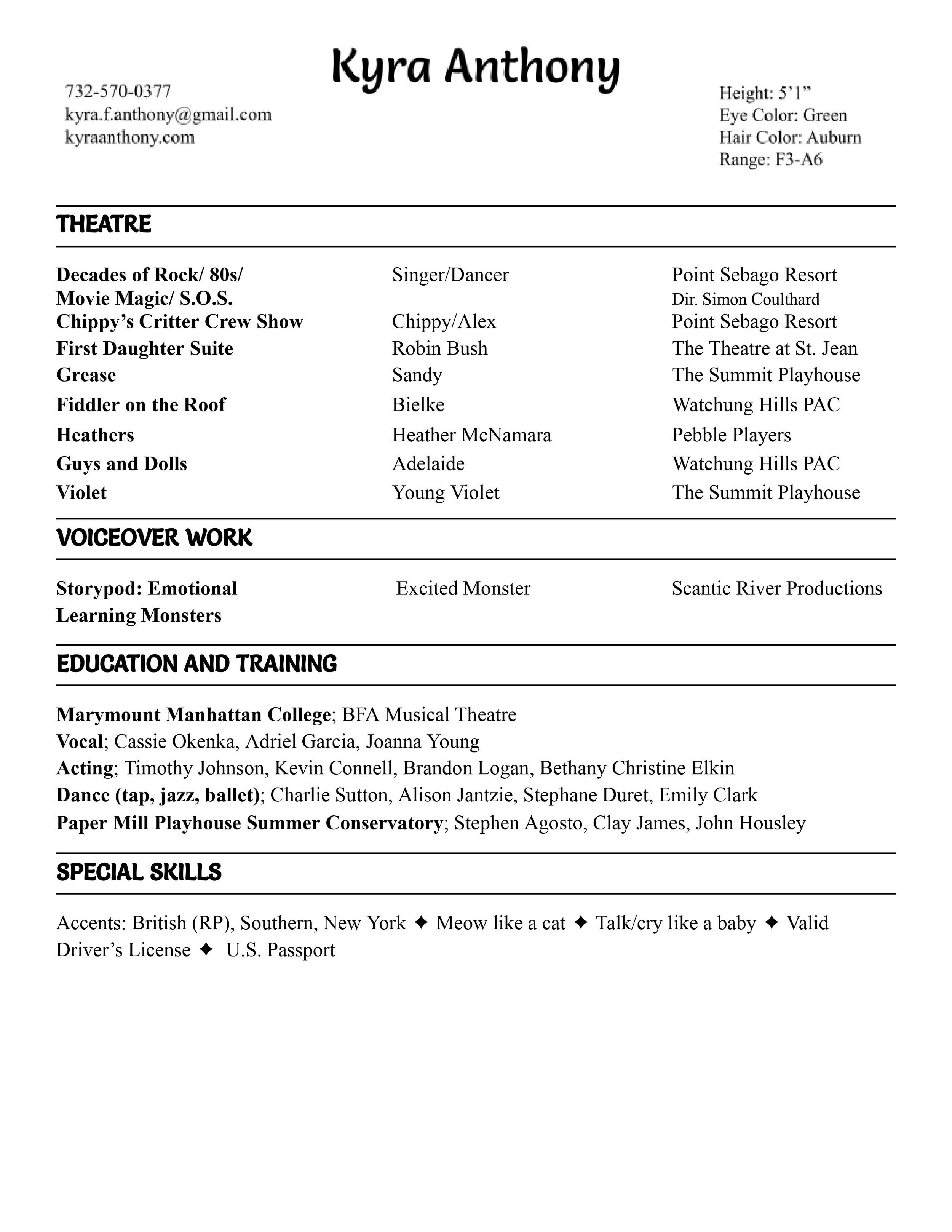 Resume — Kyra Anthony