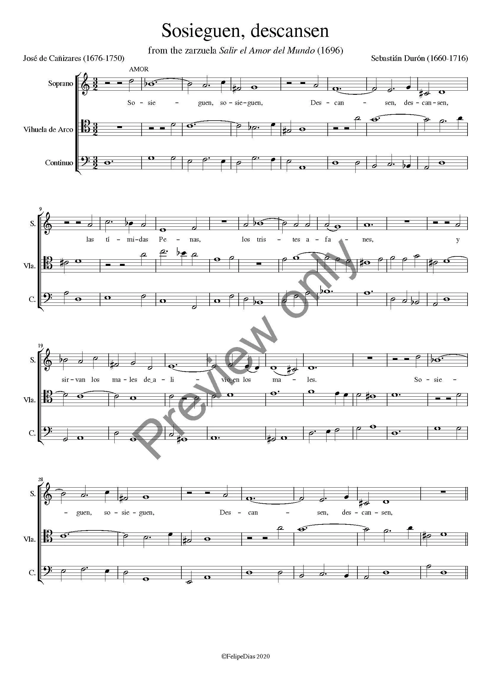 Sebastian Durón: Sosieguen, descansen — Early Music Scores