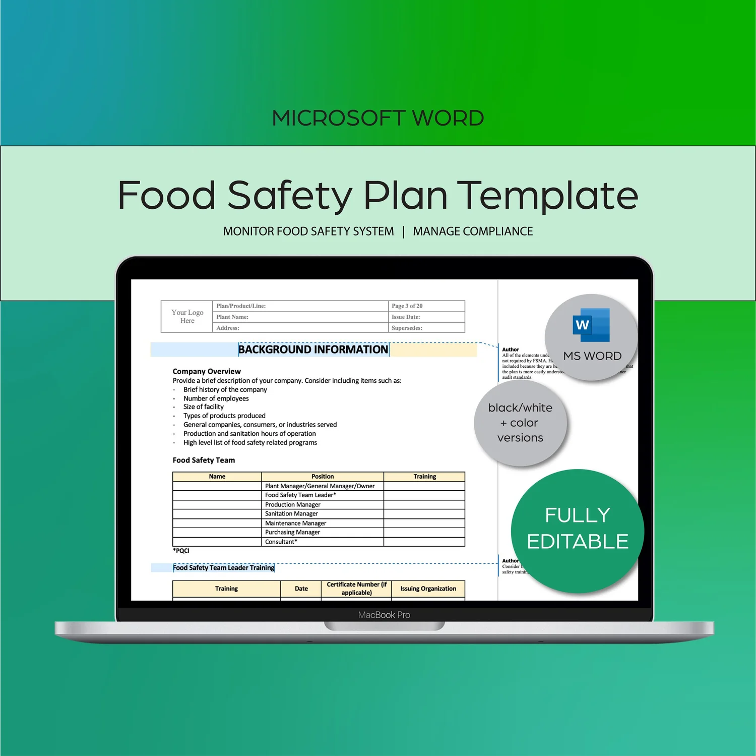 Corrective Action Form — Freshield Food Safety
