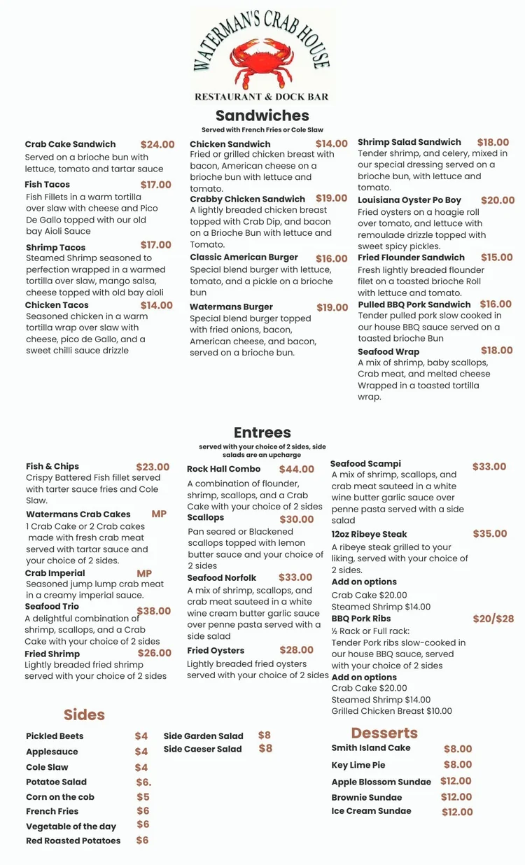 Menu 1 — WATERMAN'S CRAB HOUSE
