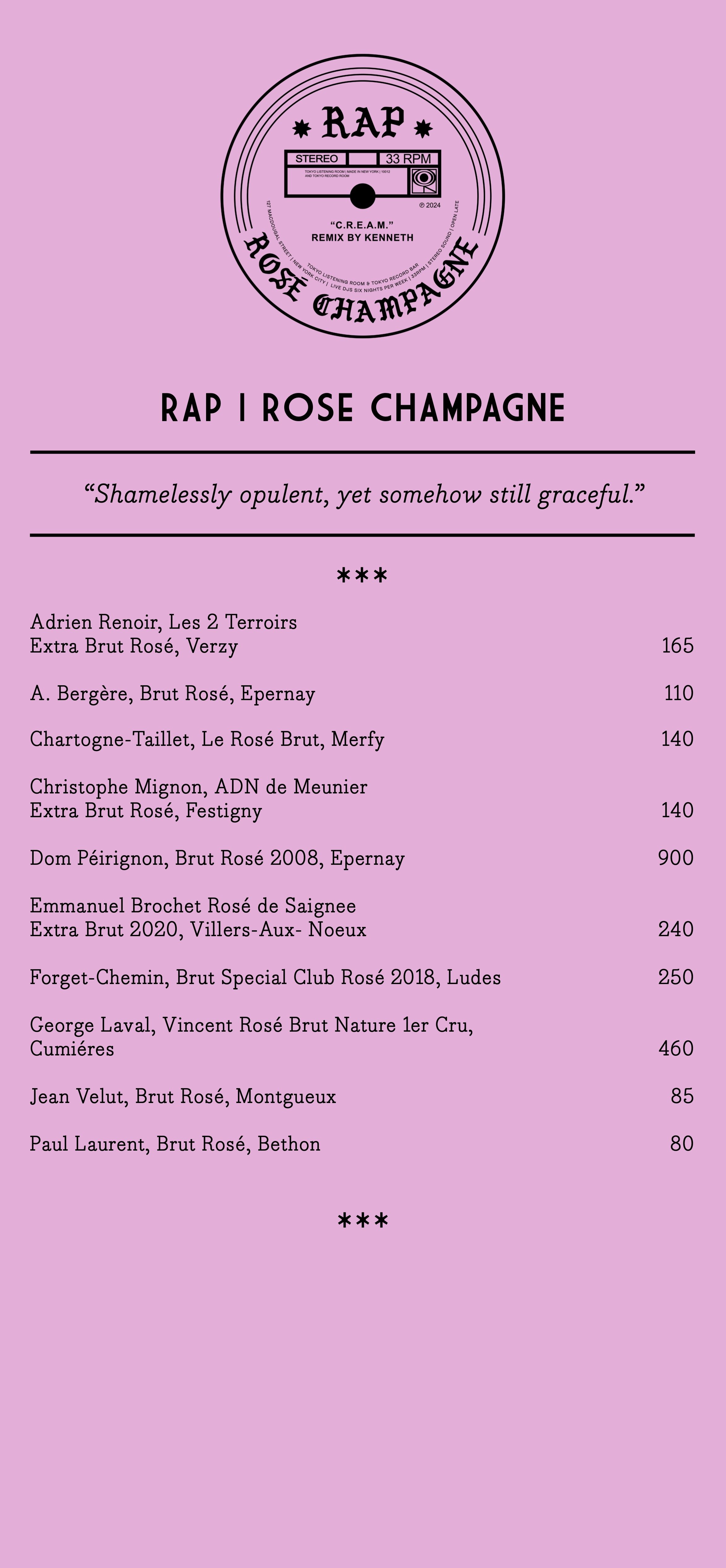 TRB Menu — Tokyo Record Bar & Tokyo Listening Room