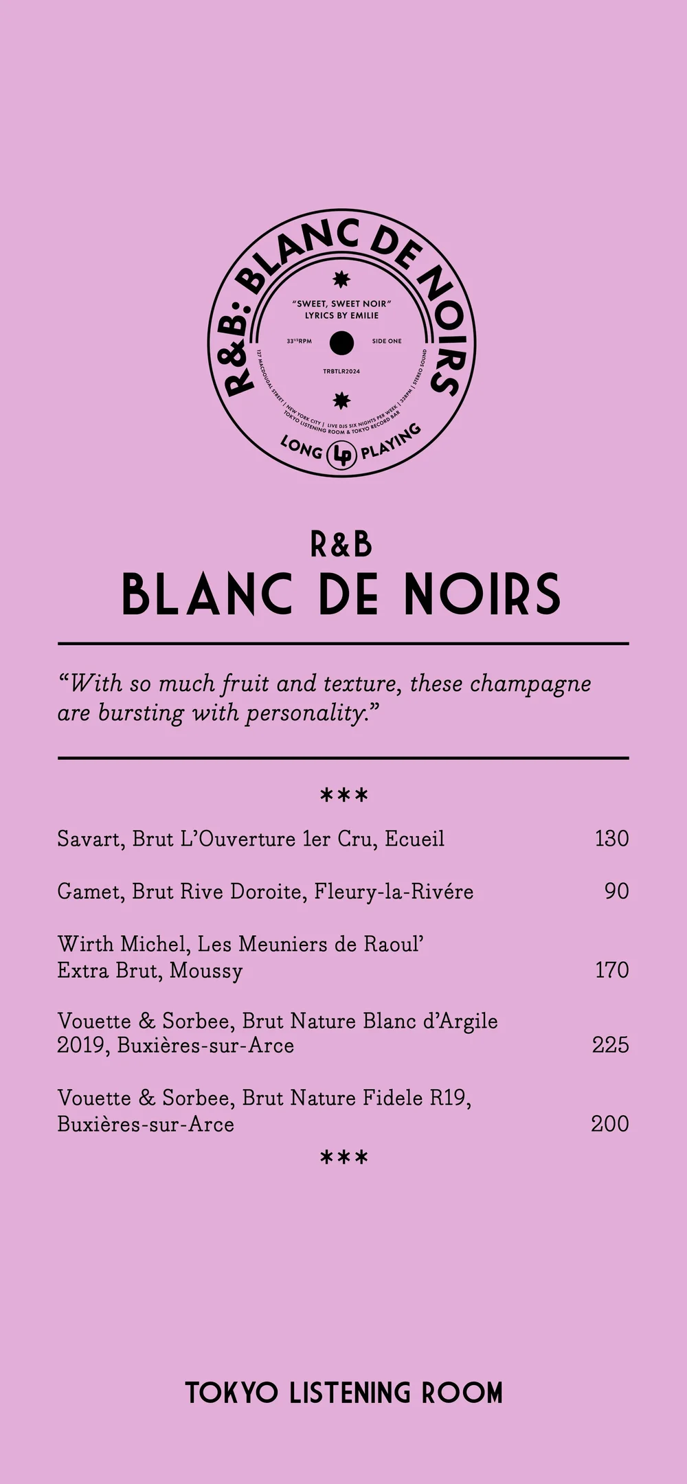 TRB Menu — Tokyo Record Bar & Tokyo Listening Room