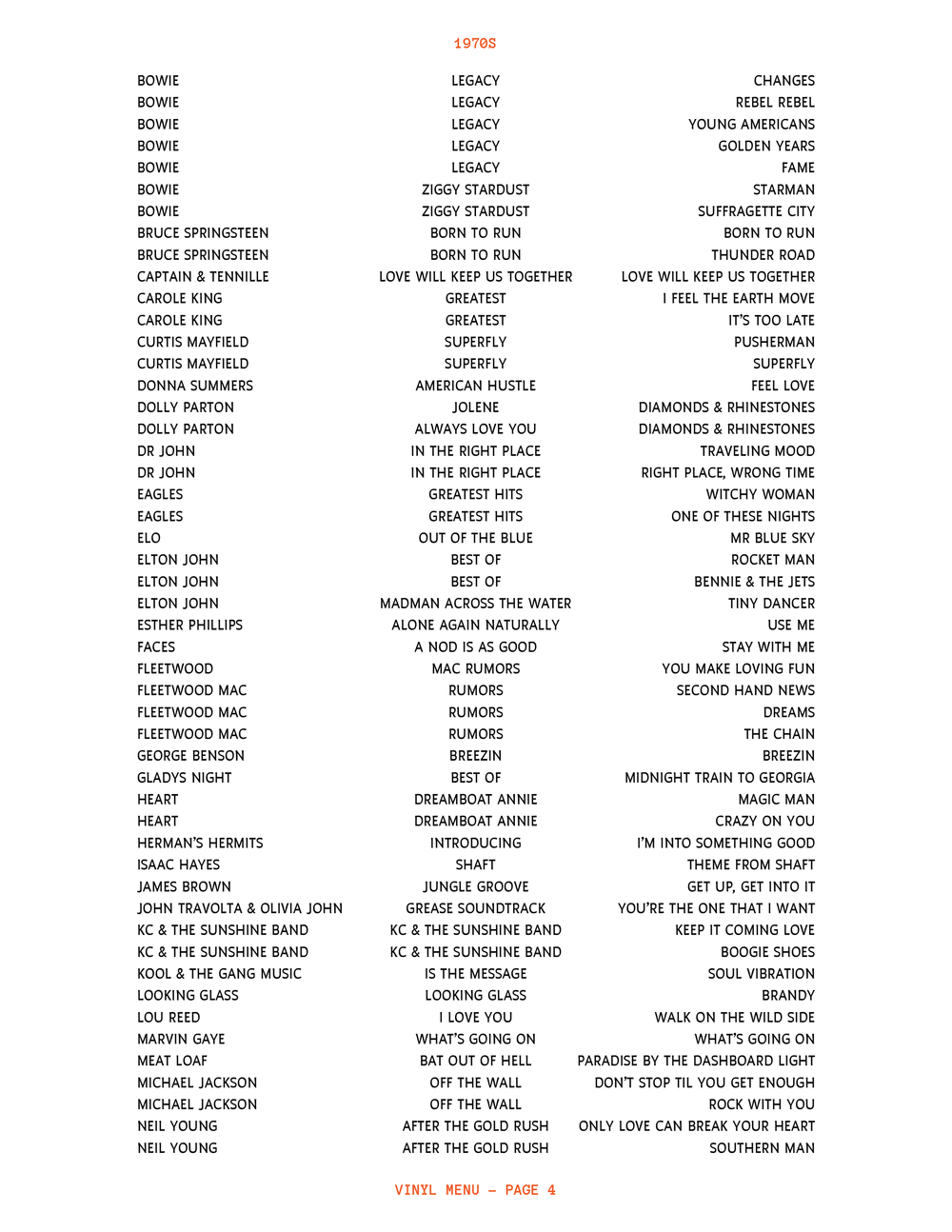 Tokyo Record Bar Menu — Tokyo Record Bar