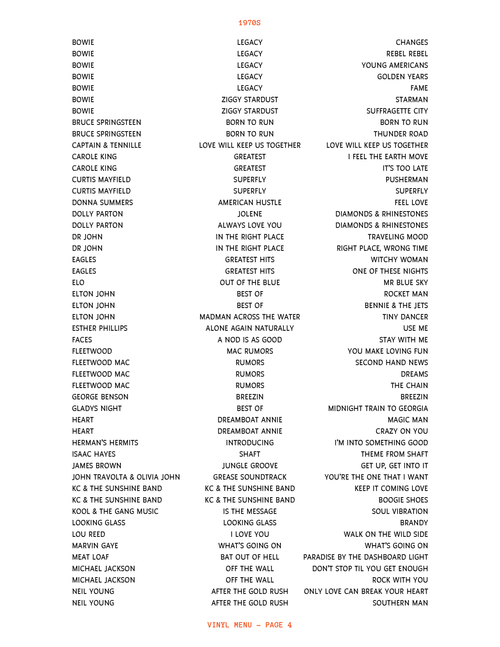 Tokyo Record Bar Menu — Tokyo Record Bar