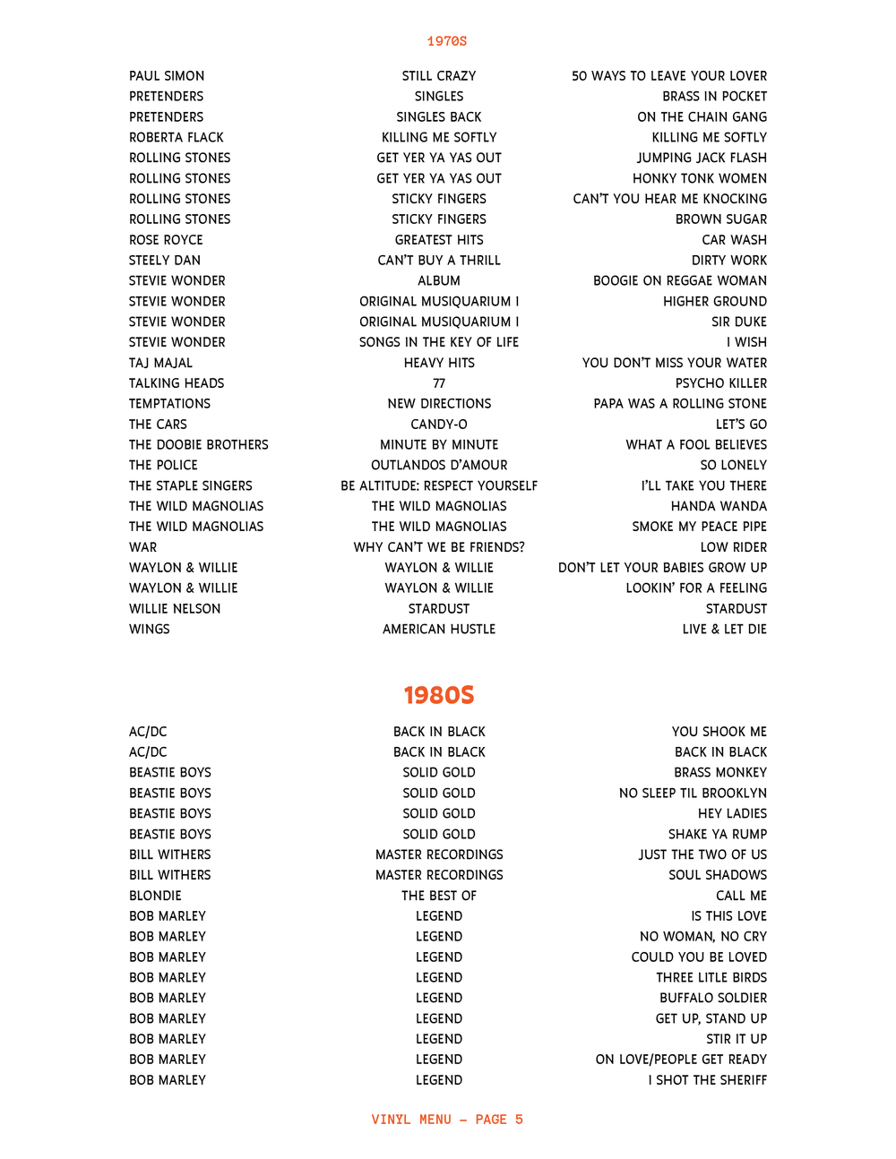 Tokyo Record Bar Menu — Tokyo Record Bar