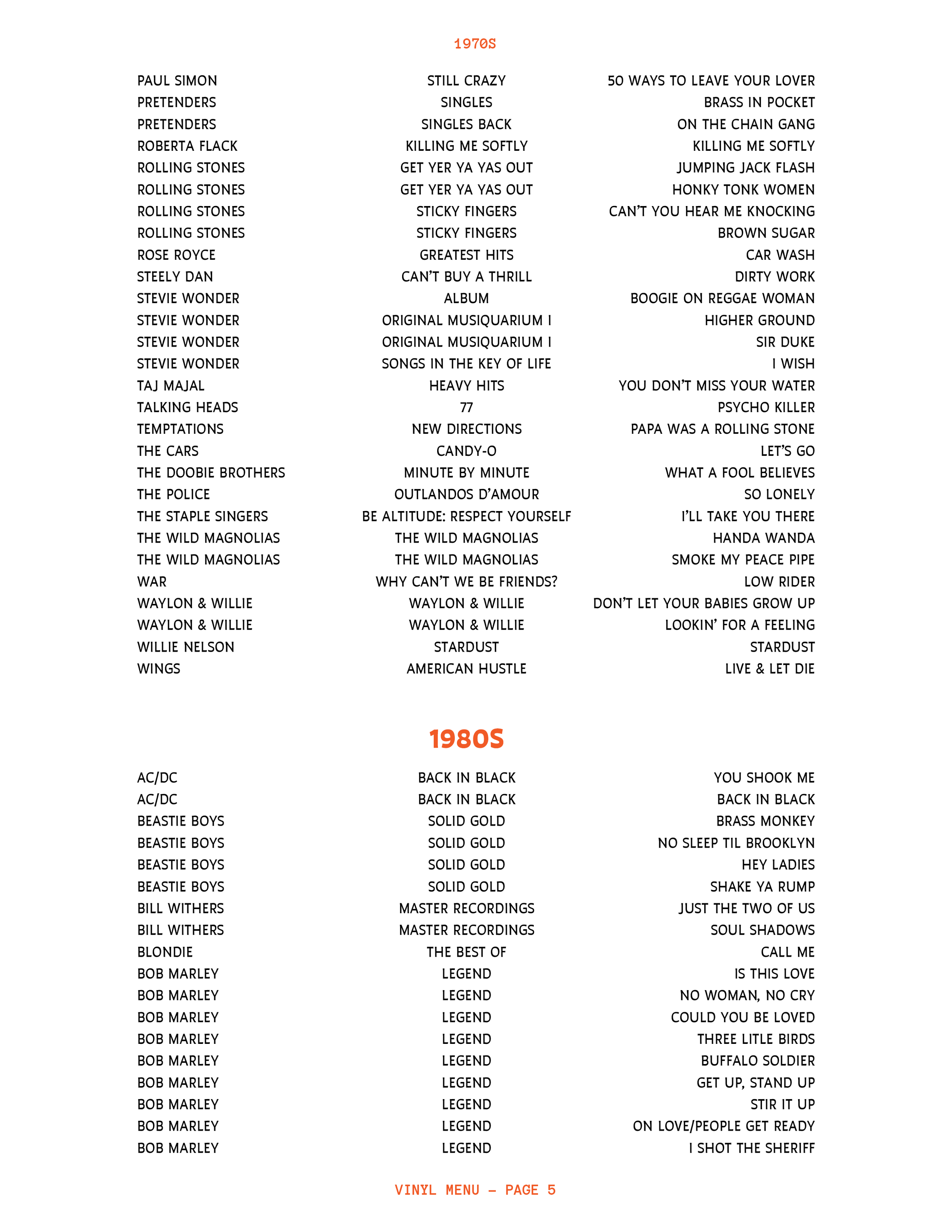 Tokyo Record Bar Menu — Tokyo Record Bar