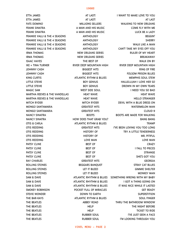 Tokyo Record Bar Menu — Tokyo Record Bar