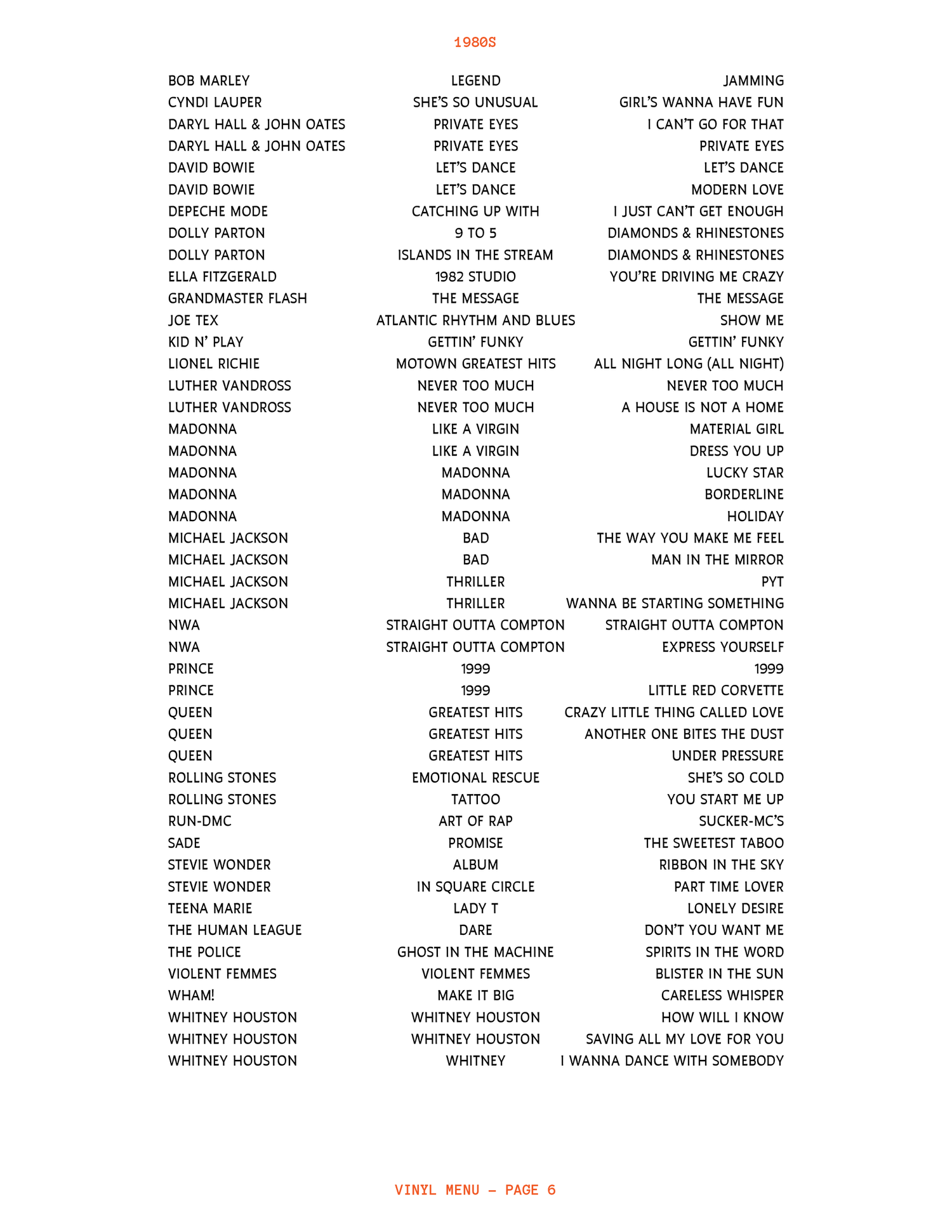 Tokyo Record Bar Menu — Tokyo Record Bar