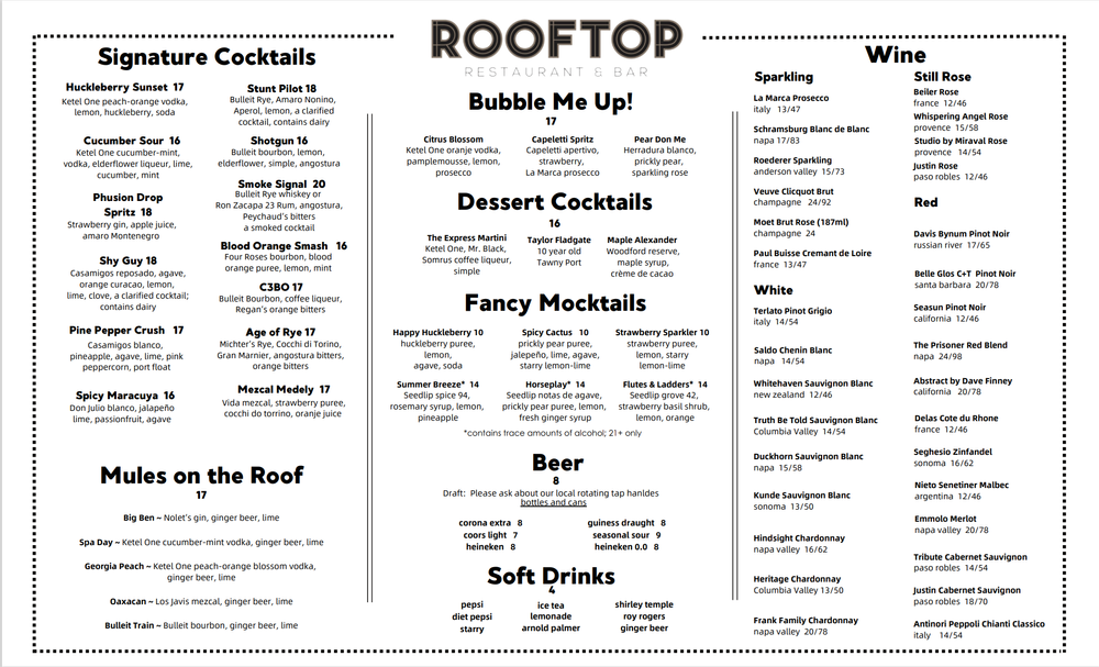 Menu 1 — The Rooftop | Restaurant & Bar