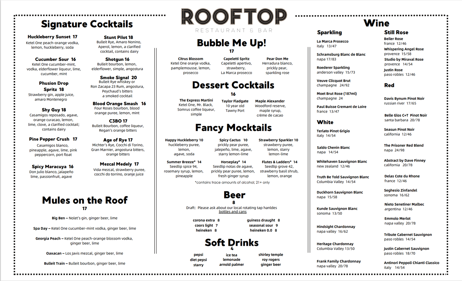 Menu 1 — The Rooftop | Restaurant & Bar