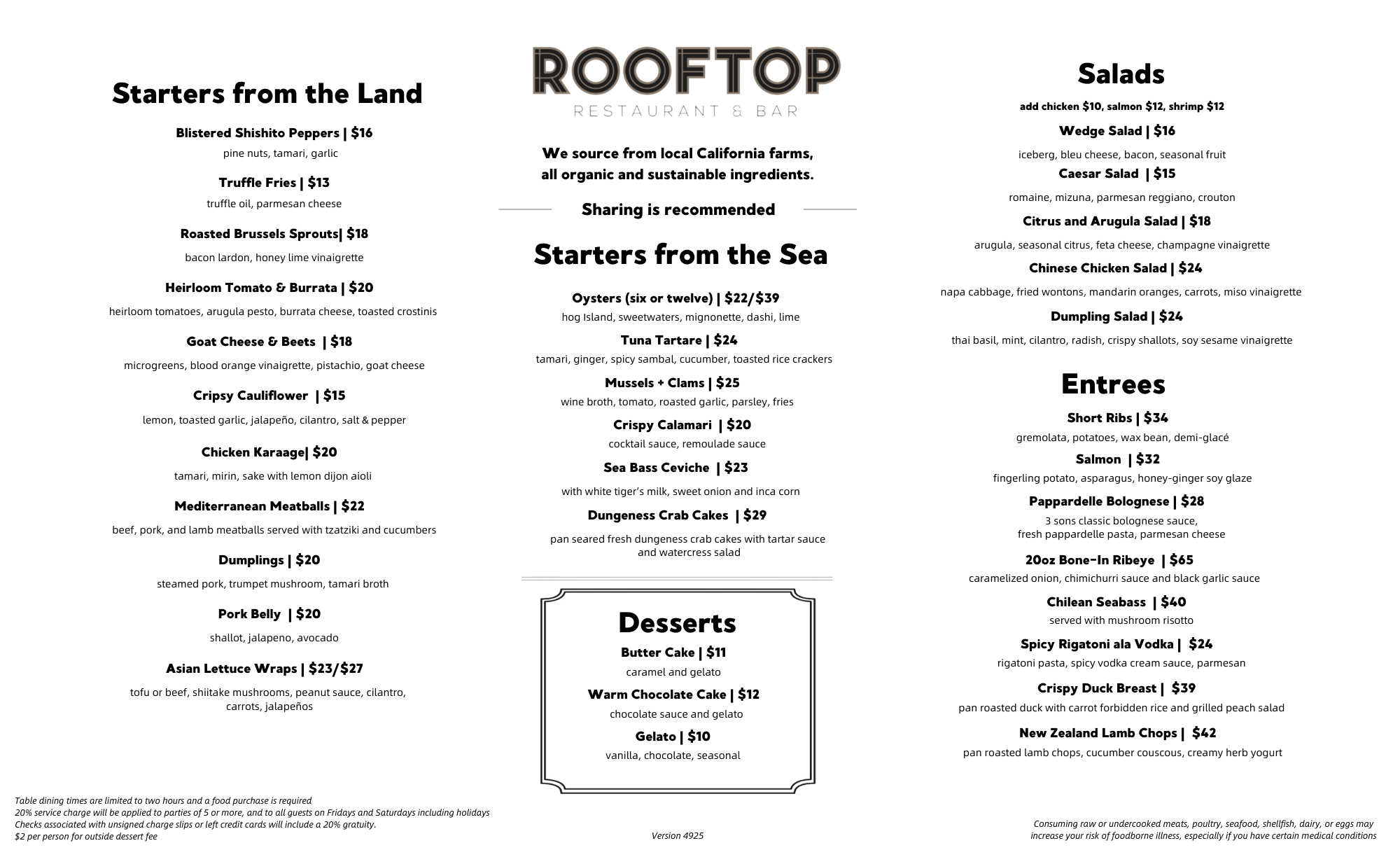 Menu 1 — The Rooftop | Restaurant & Bar