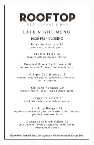 Menu 1 — The Rooftop | Restaurant & Bar