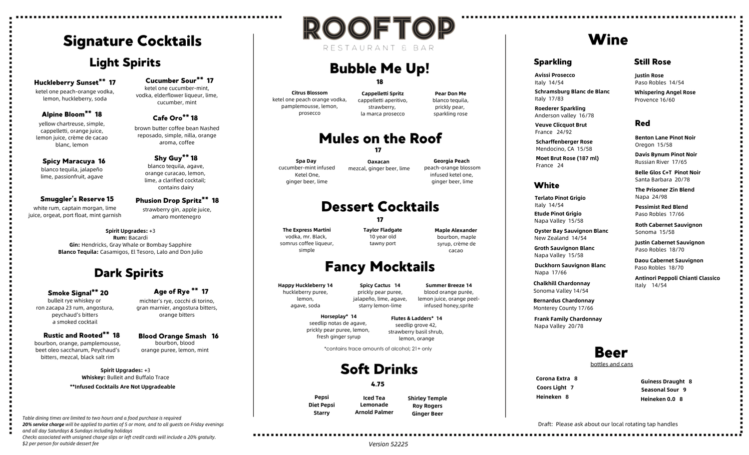 Menu 1 — The Rooftop | Restaurant & Bar