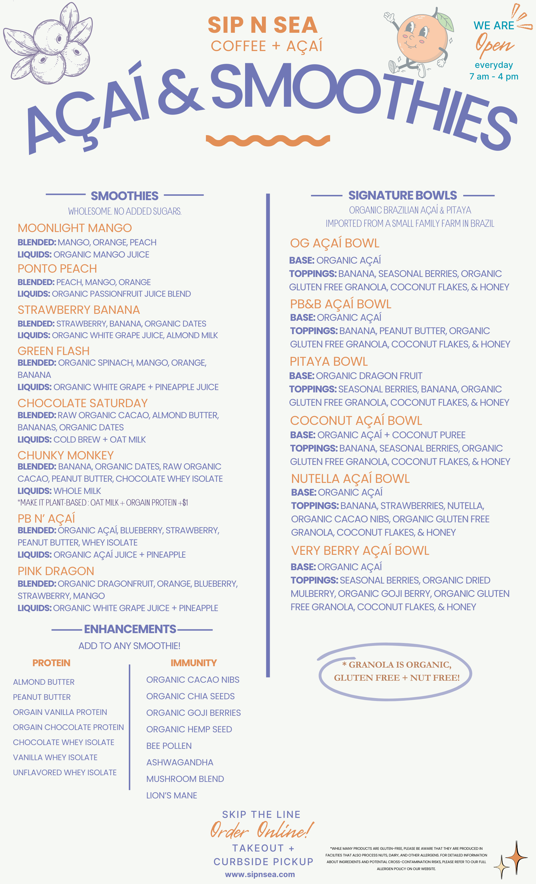 Sip-N-Sea Menu - Coffee, Smoothies, Açaí Bowls, Sandwiches, and Boba ...