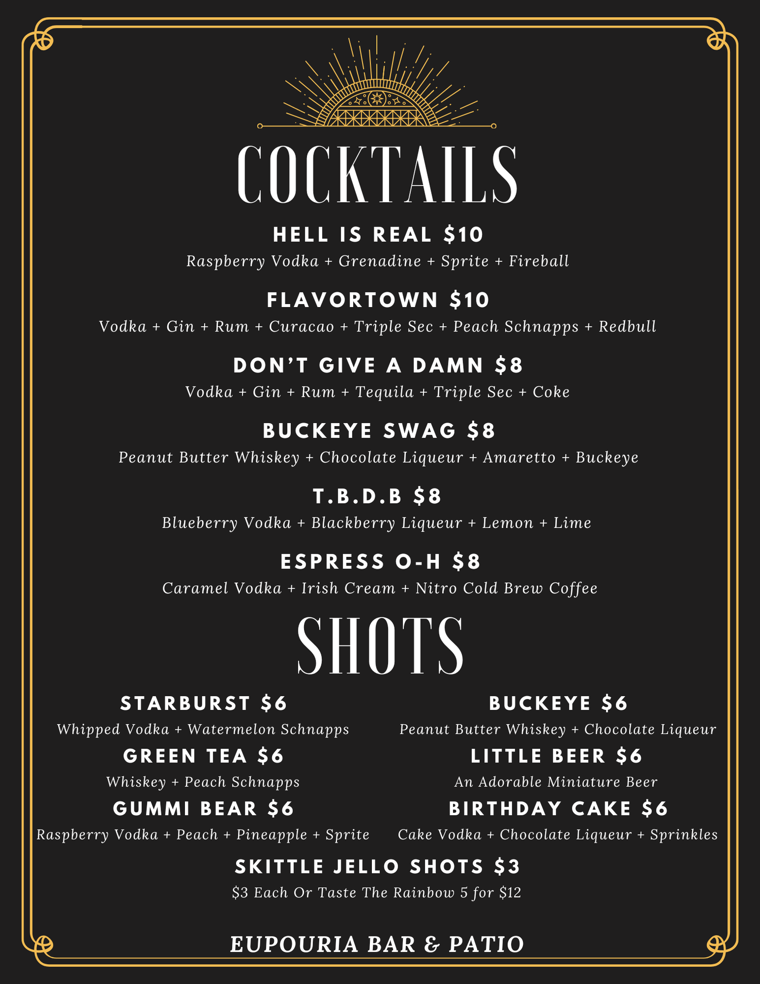 Menu — EUPOURIA (you-pour)
