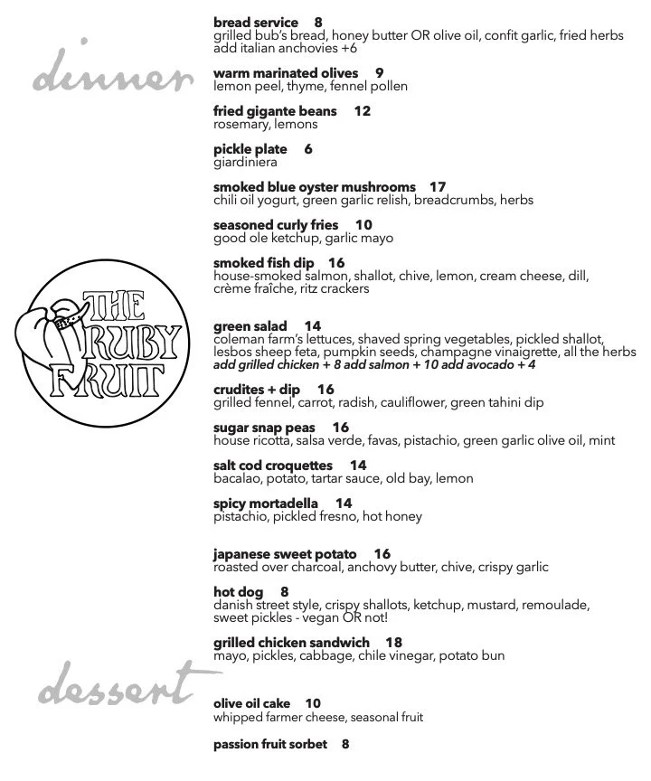 Lunch & Dinner at The Ruby Fruit