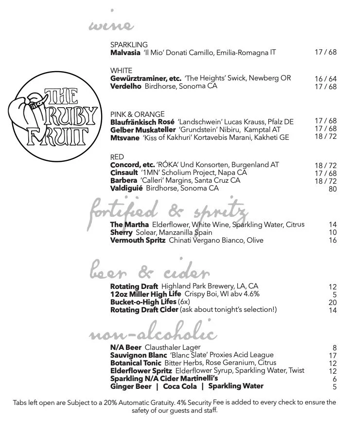 Lunch & Dinner at The Ruby Fruit
