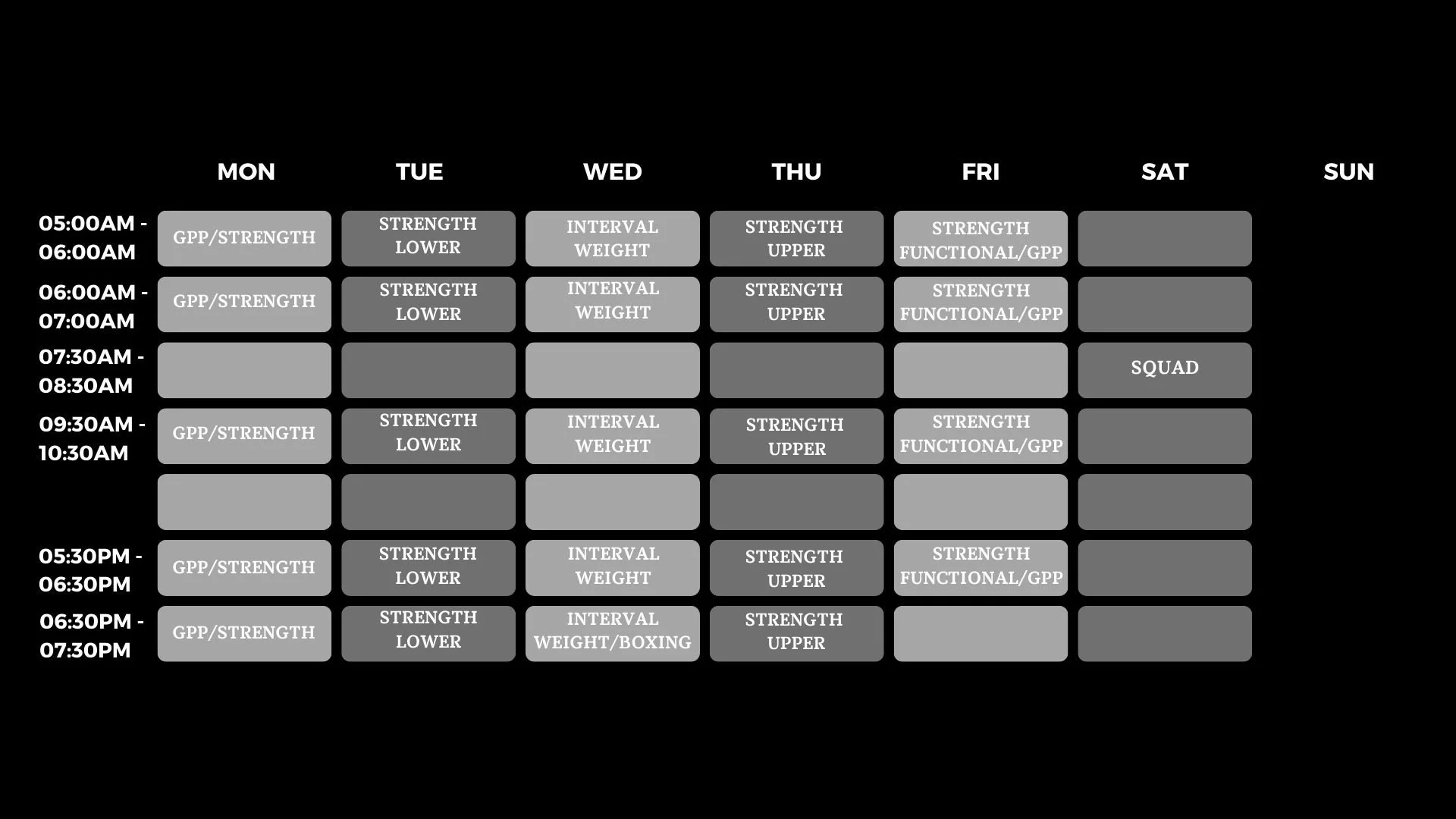 Timetable — The Athletic Hub
