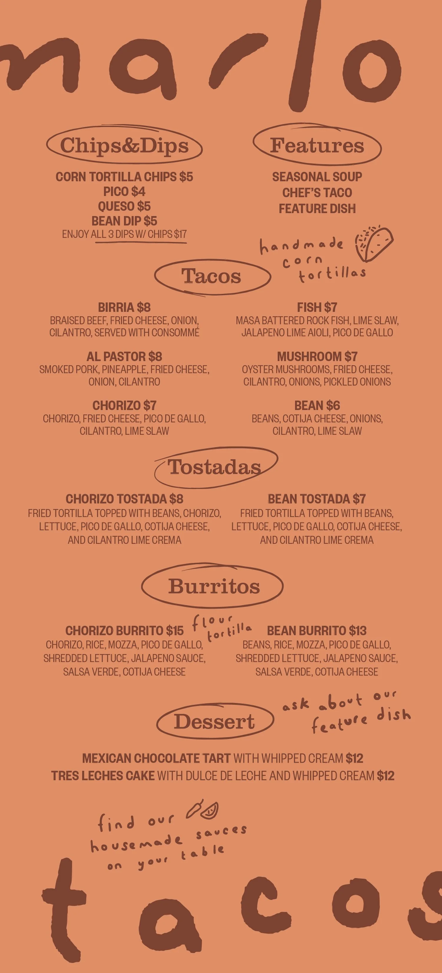 Menu — marlo tacos