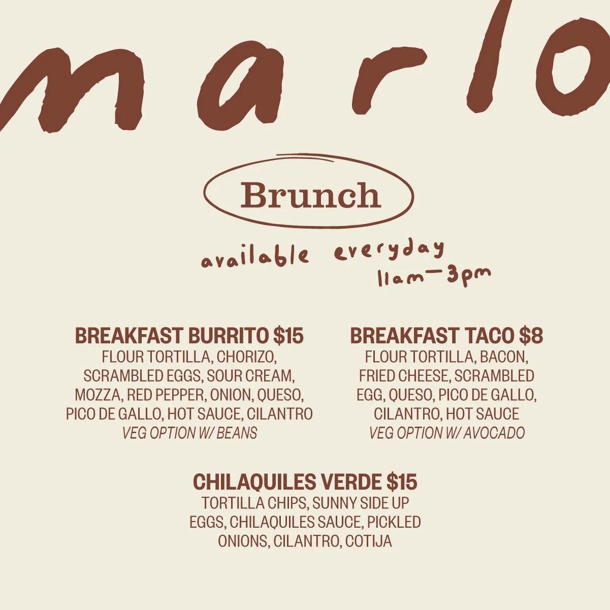 Menu — marlo tacos
