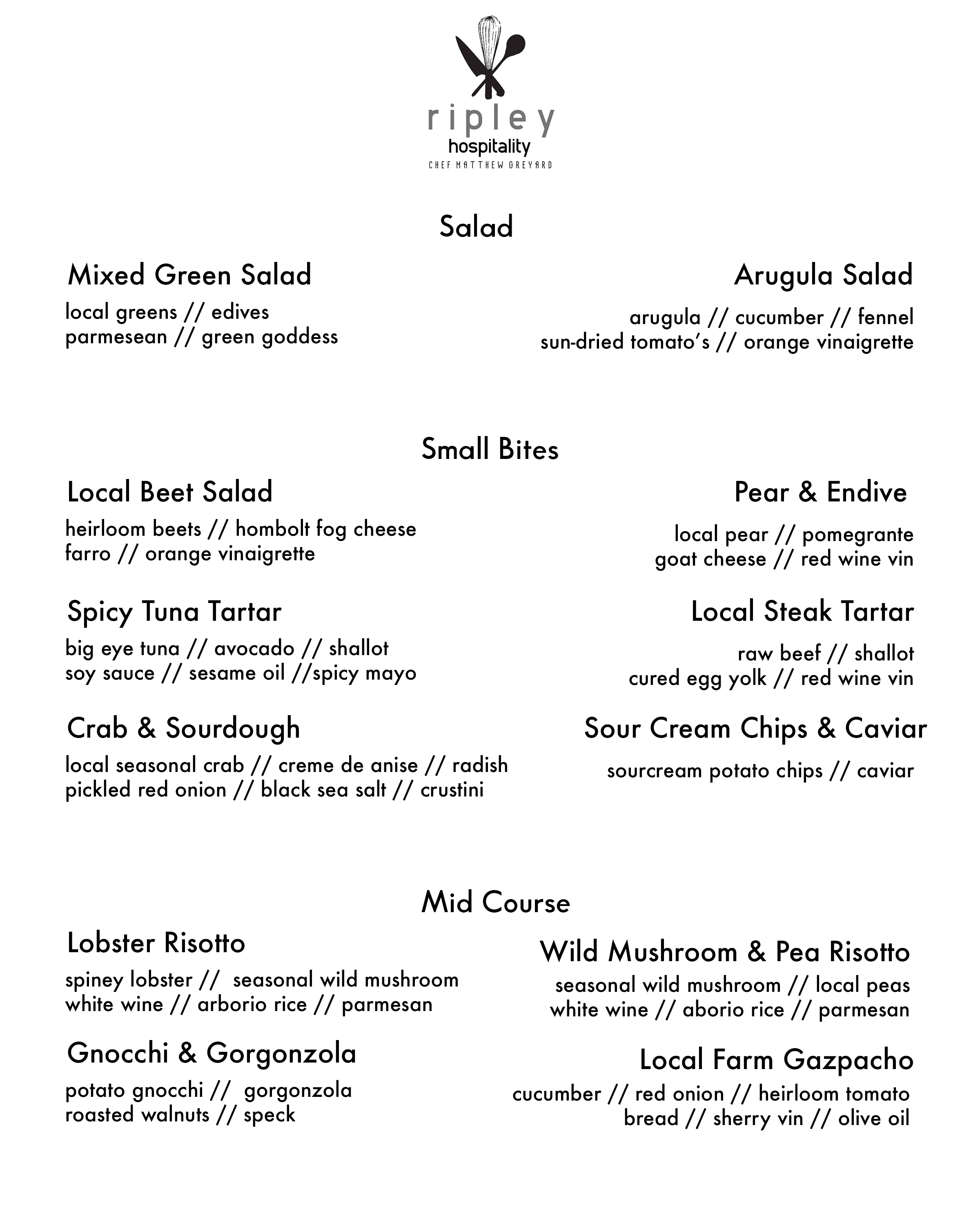 Menu — Ripley Hospitality