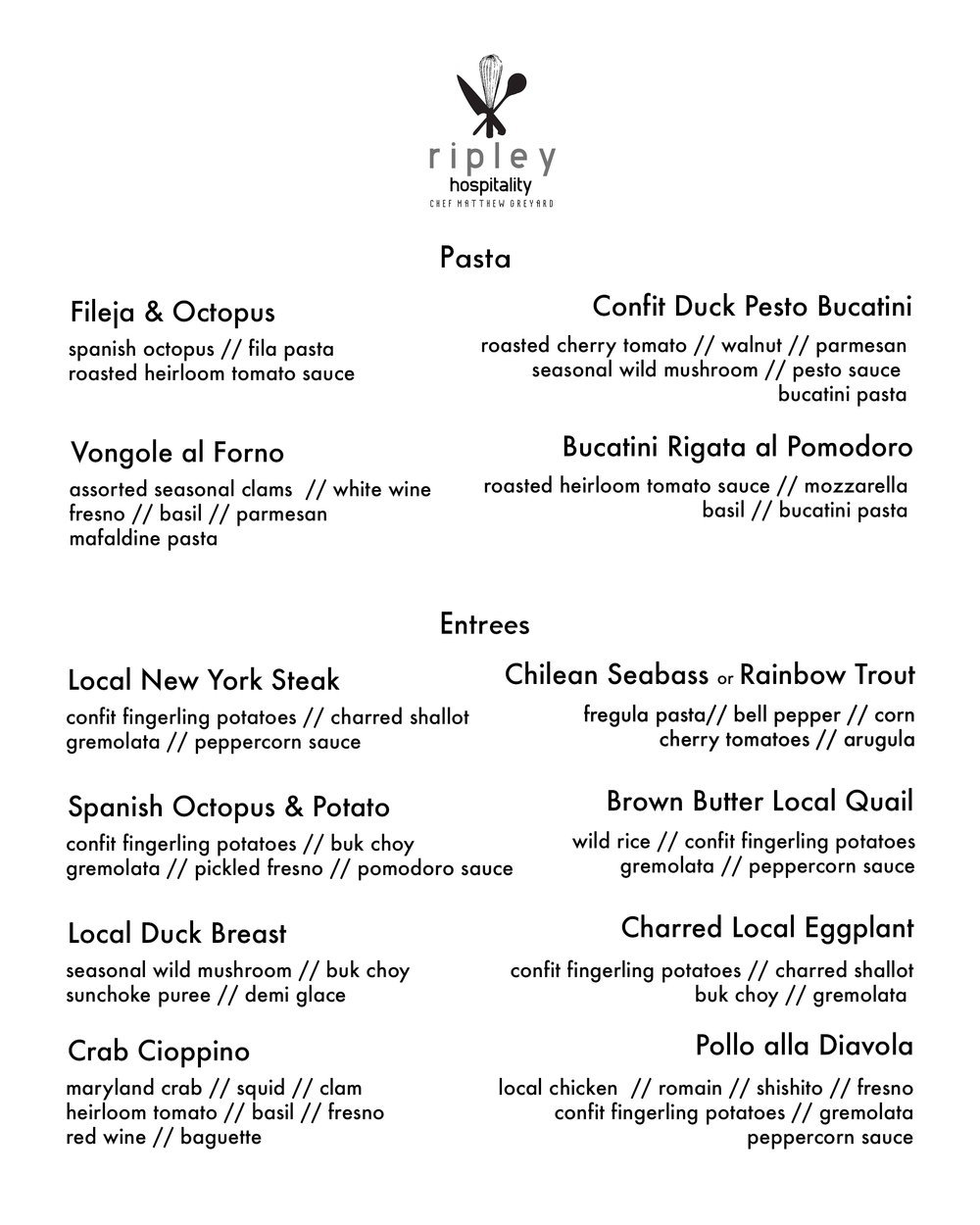 Menu — Ripley Hospitality