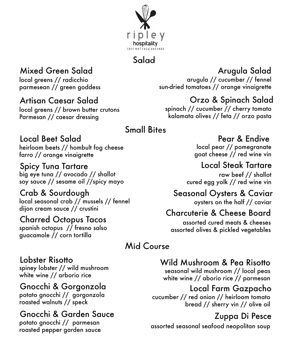 Menu — Ripley Hospitality