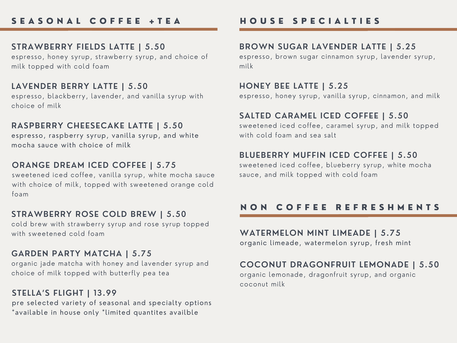 Menu — Stella's Coffee Bar
