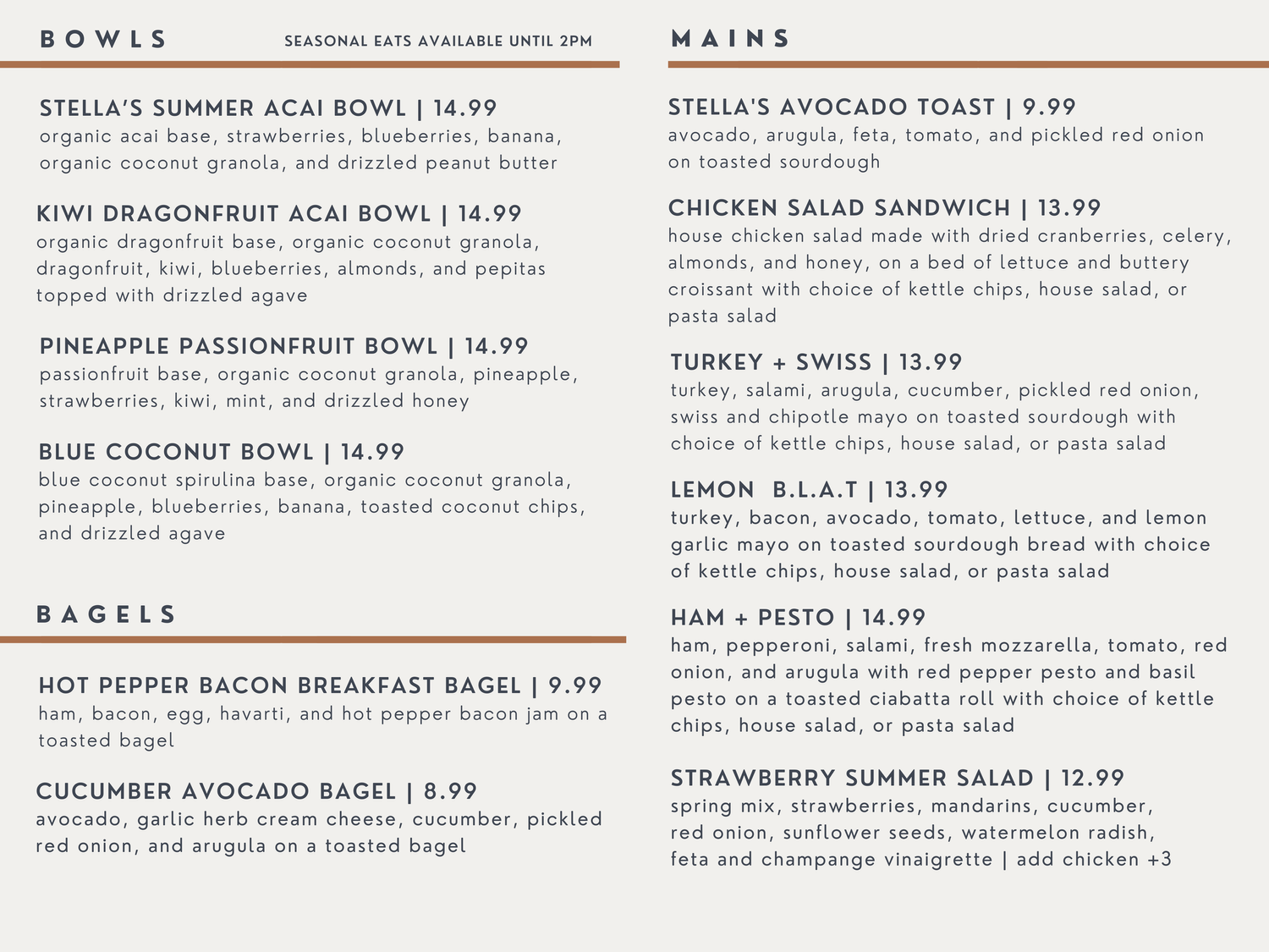 Menu — Stella's Coffee Bar