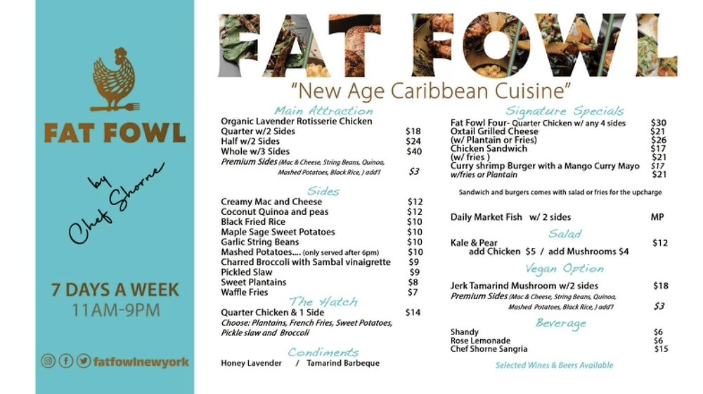 Fat Fowl's Menu — Fat Fowl