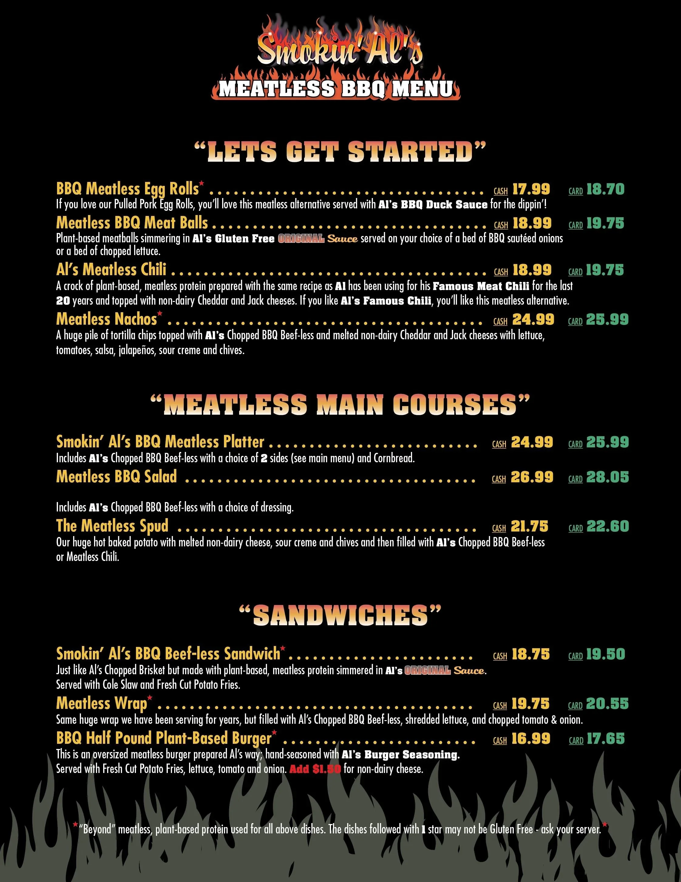 Smokin' Al's® Meatless BBQ Menu — Smokin' Al's® Famous BBQ Joint