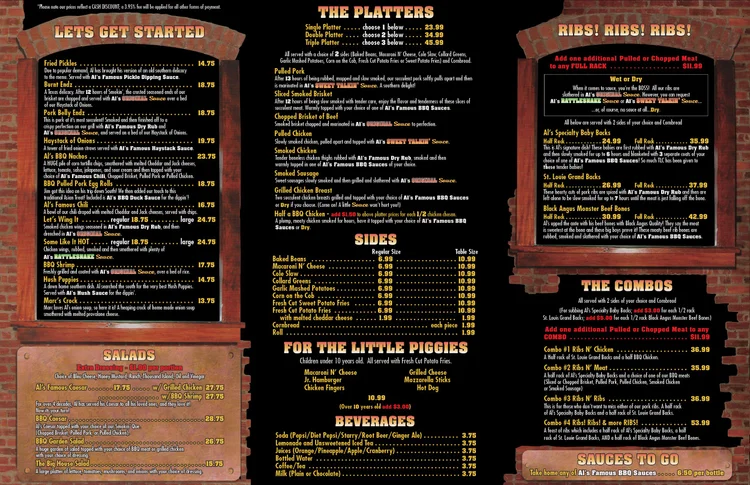 Smokin' Al's Standard BBQ Menu — Smokin' Al's® Famous BBQ Joint