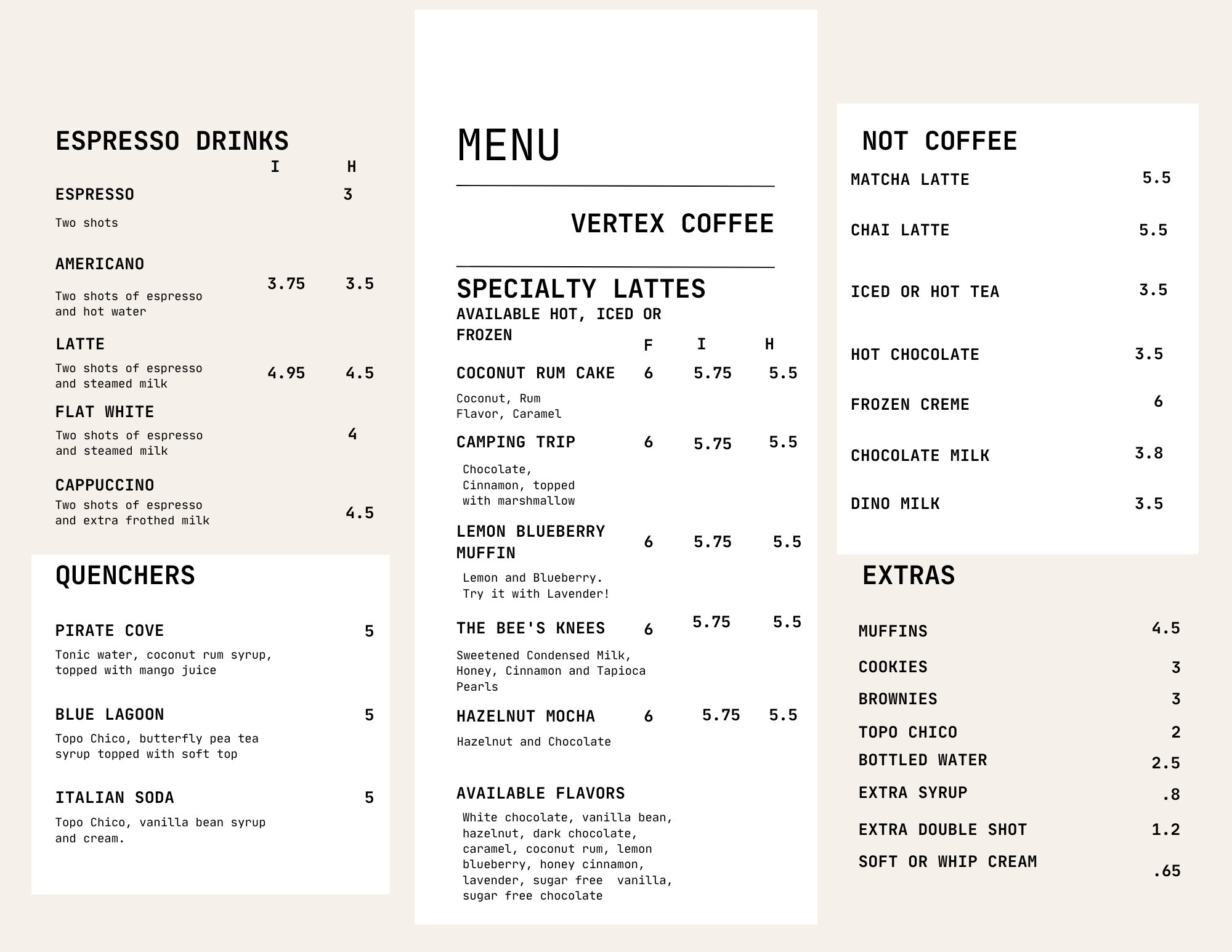 Menu — Vertex Coffee