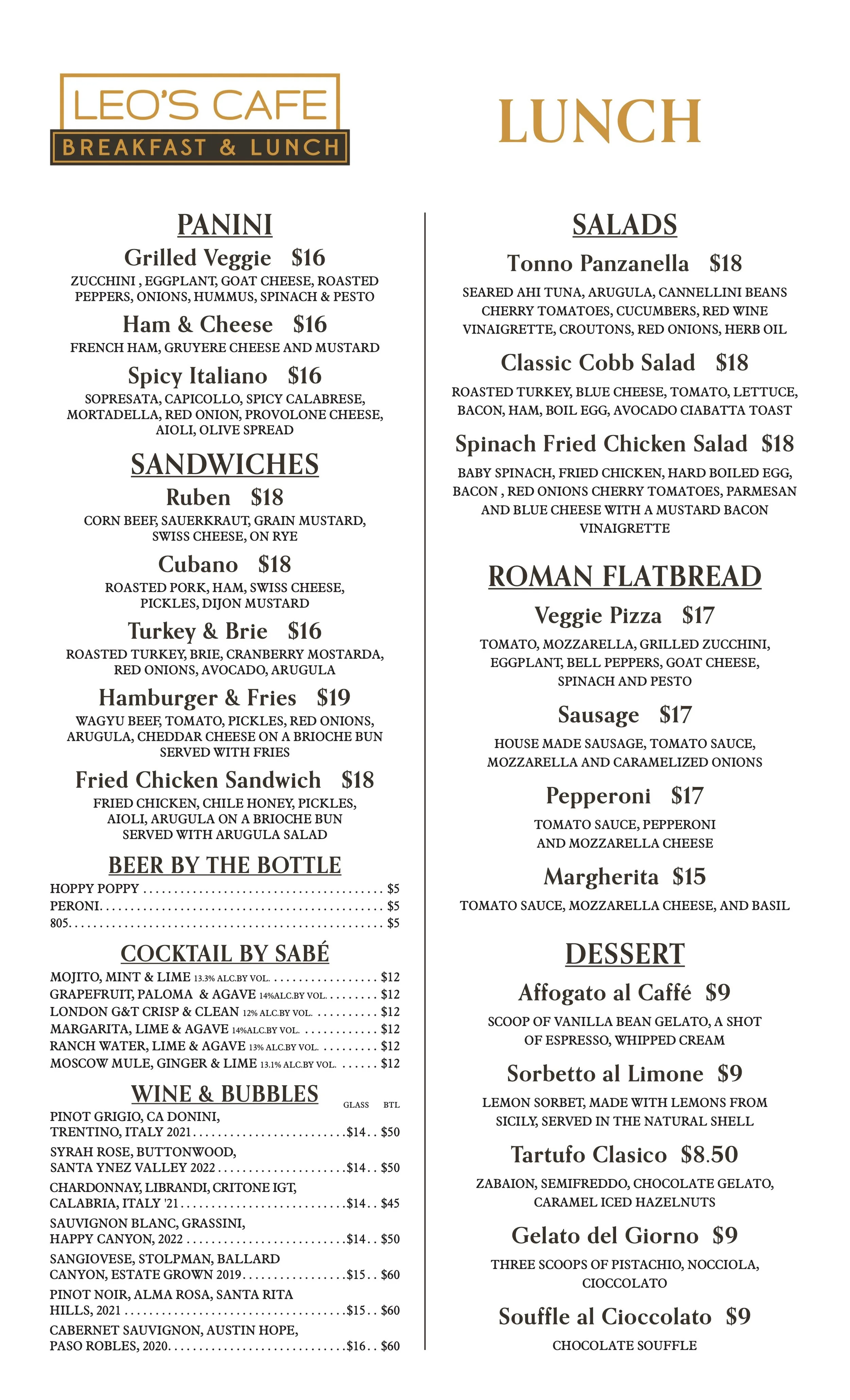 Menu | Leo's Café Solvang