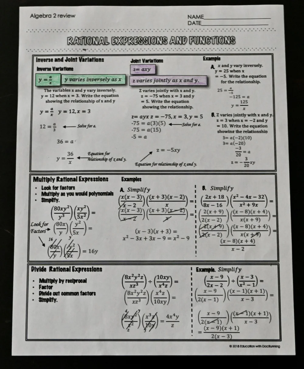 Graphing Rational Functions Activity Puzzle — Education with DocRunning