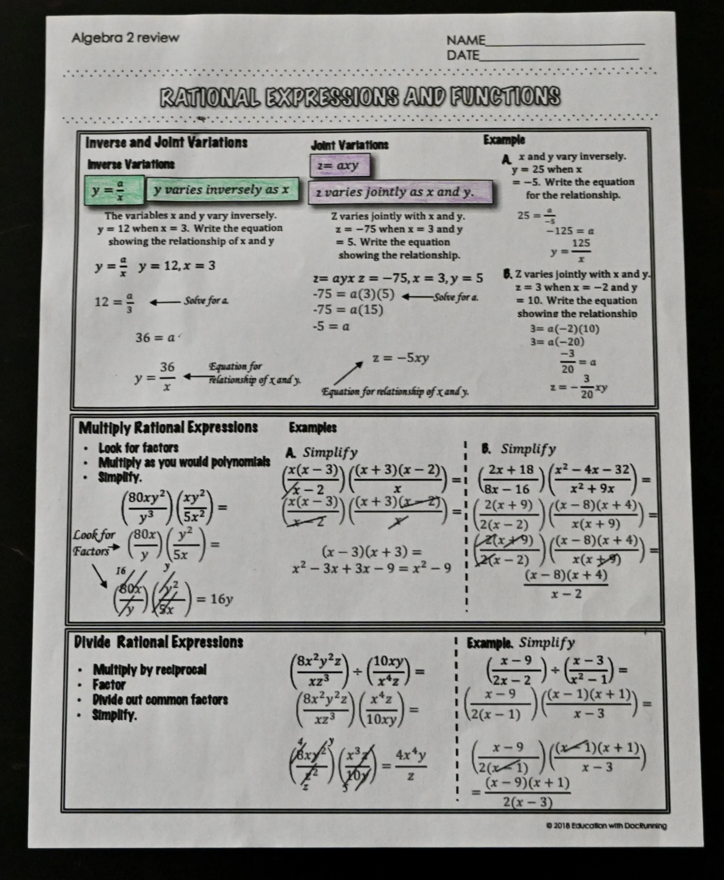 Graphing Rational Functions Activity Puzzle — Education with DocRunning