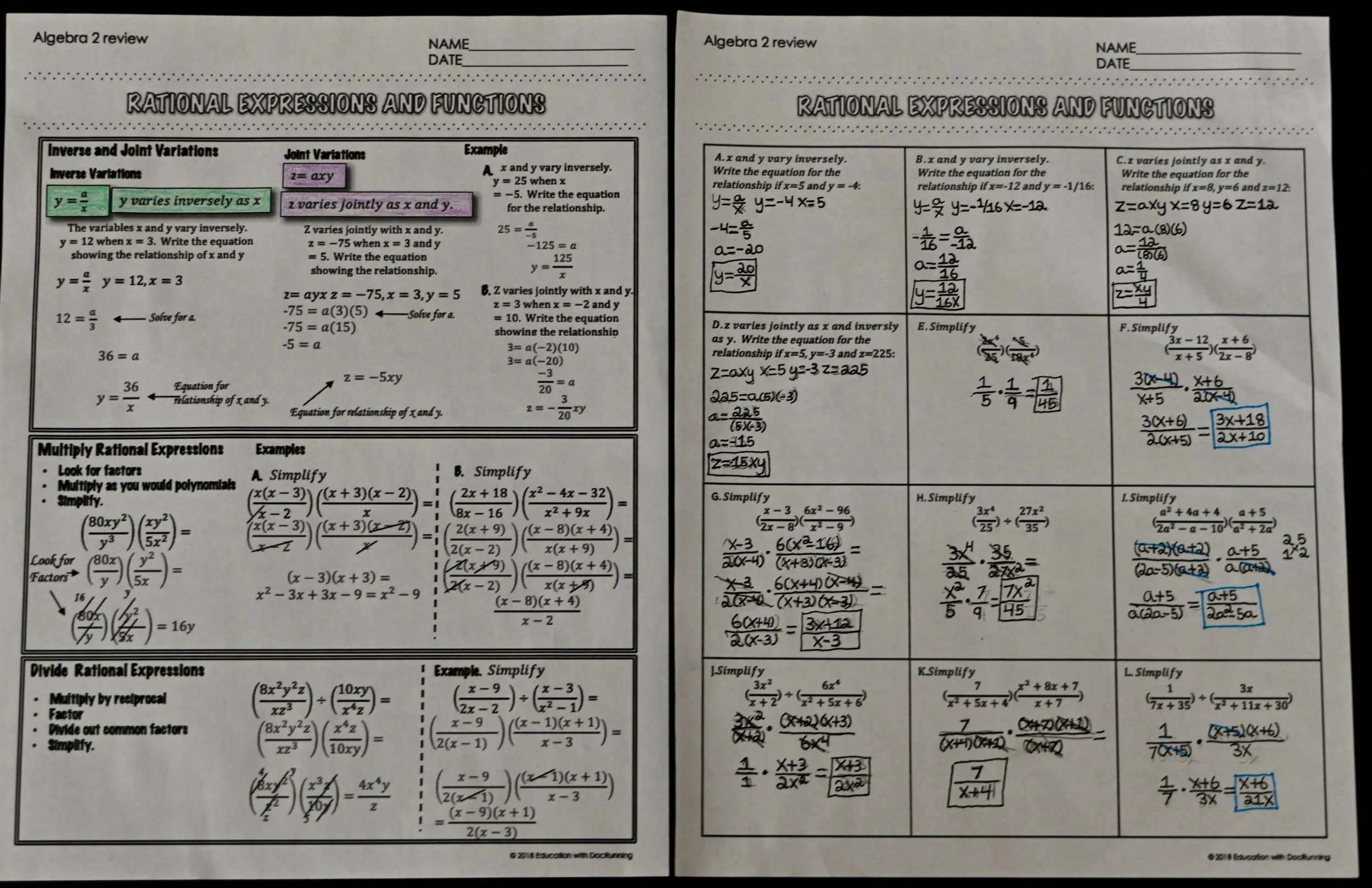 Graphing Rational Functions Activity Puzzle — Education with DocRunning