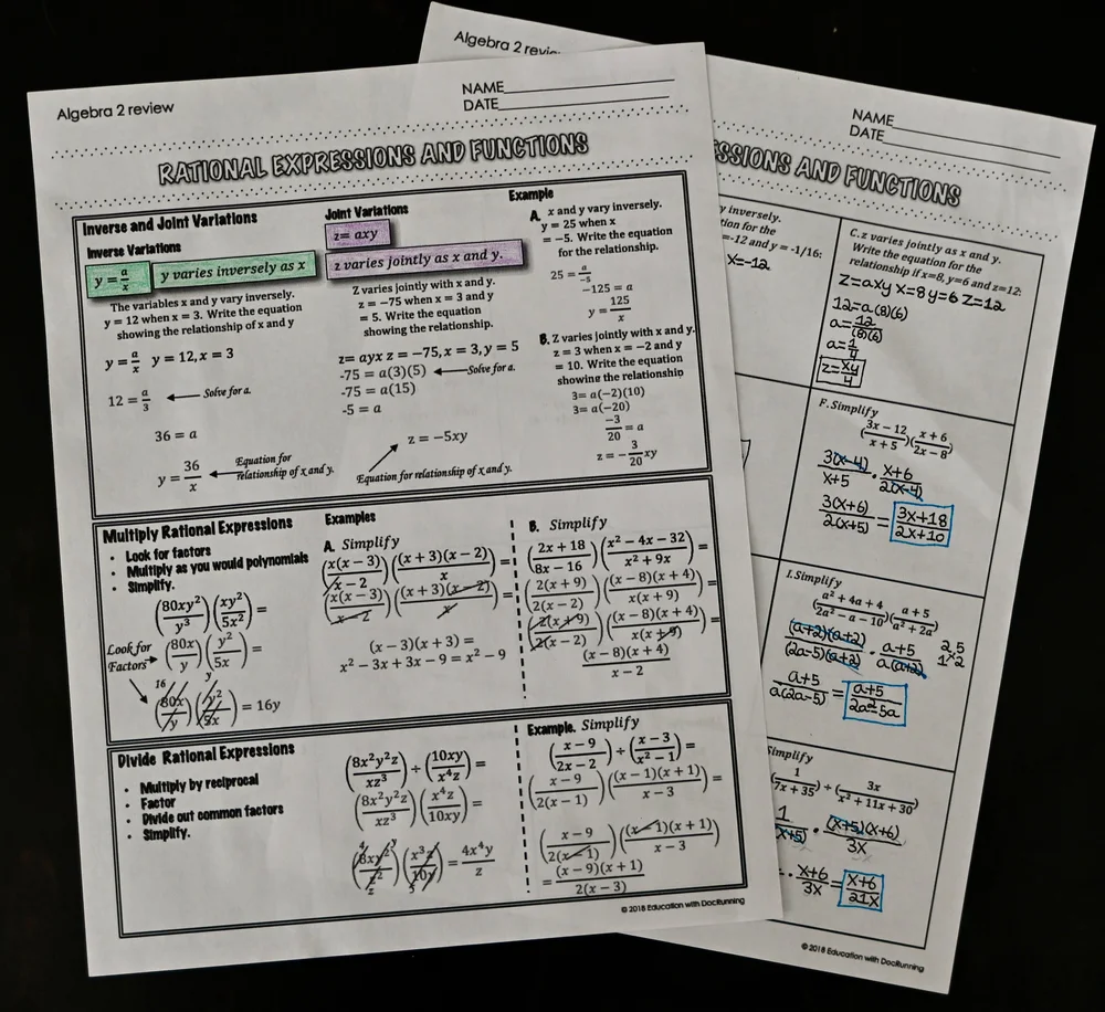 Graphing Rational Functions Activity Puzzle — Education with DocRunning