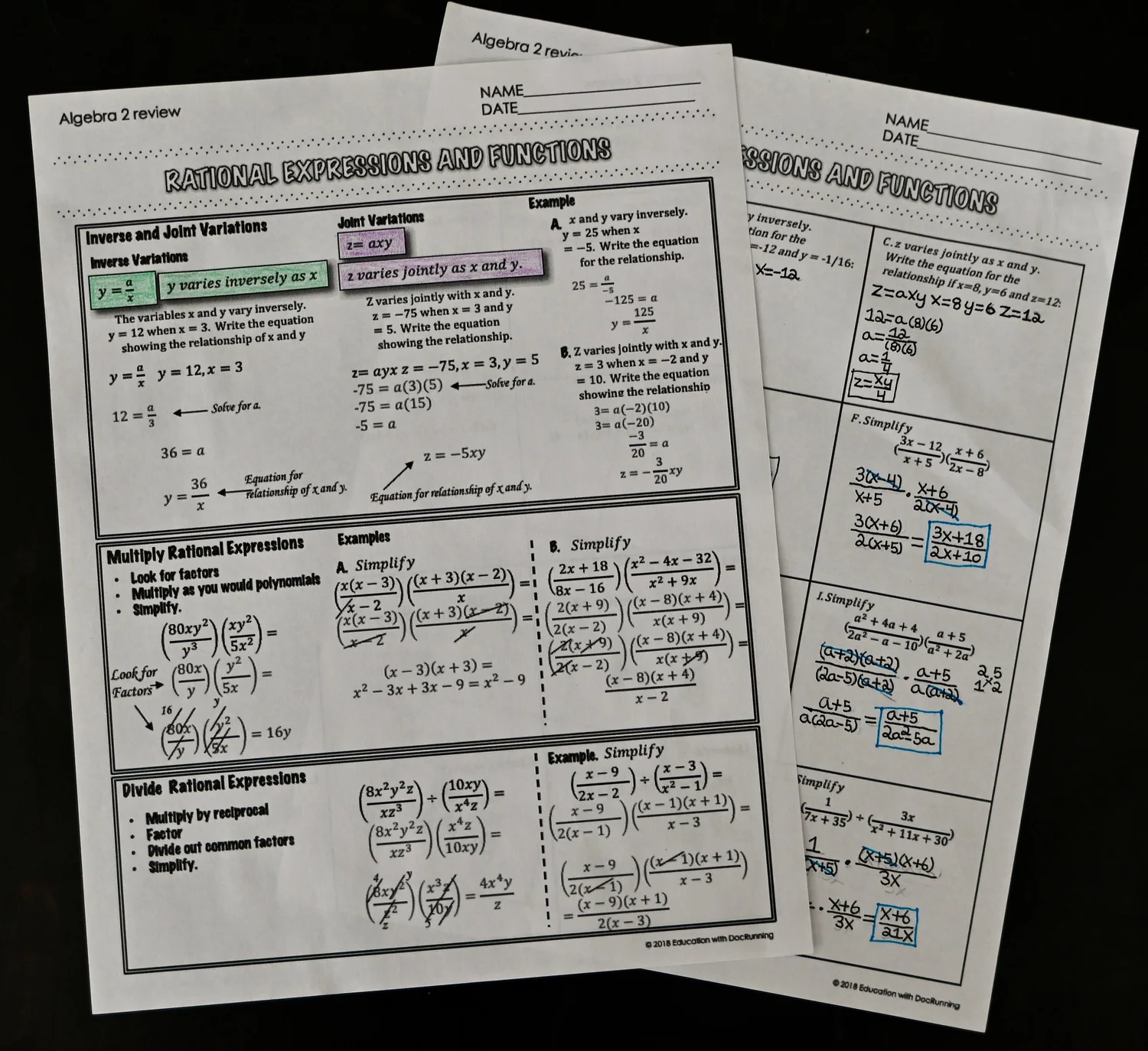 Graphing Rational Functions Activity Puzzle — Education with DocRunning