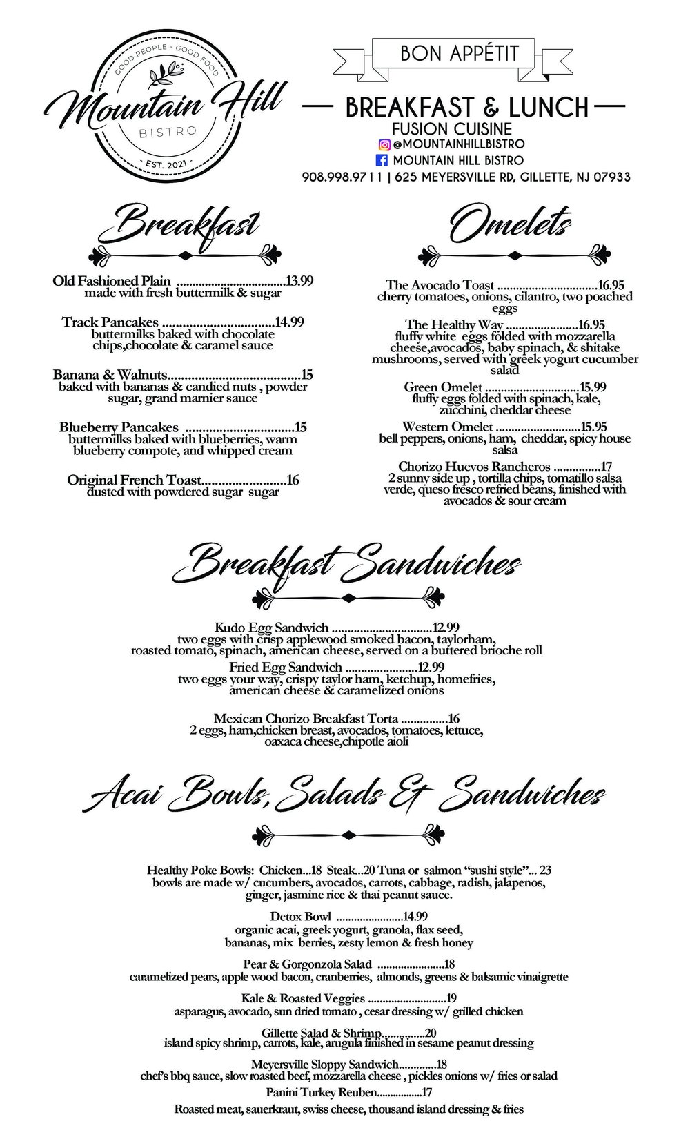 Breakfast & Lunch Menu — Mountain Hill Bistro