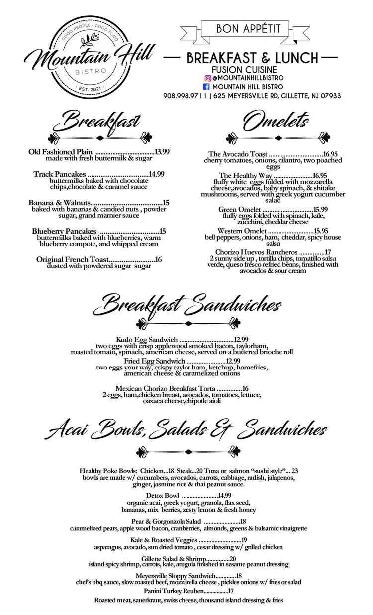Breakfast & Lunch Menu — Mountain Hill Bistro