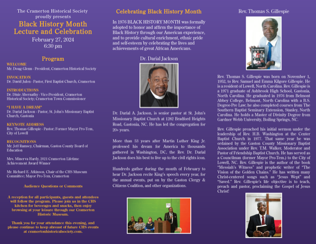 2024 Black History Month Celebration — Cramerton Historical Society