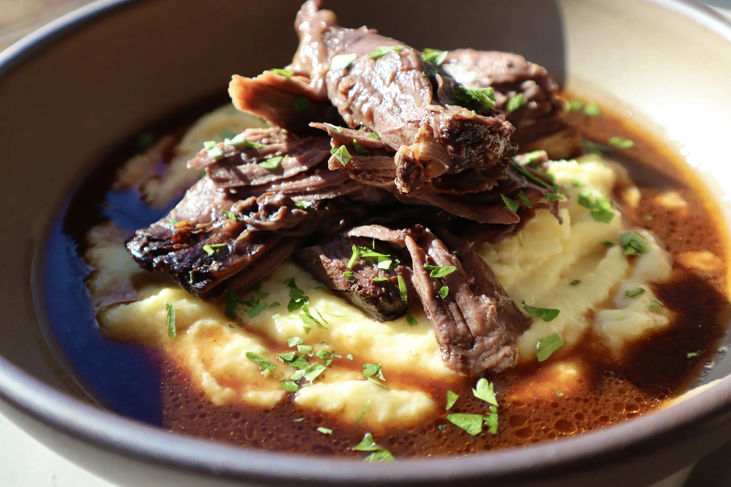 Braised Beef Shank with Red Wine Reduction over Parmesan Polenta ...