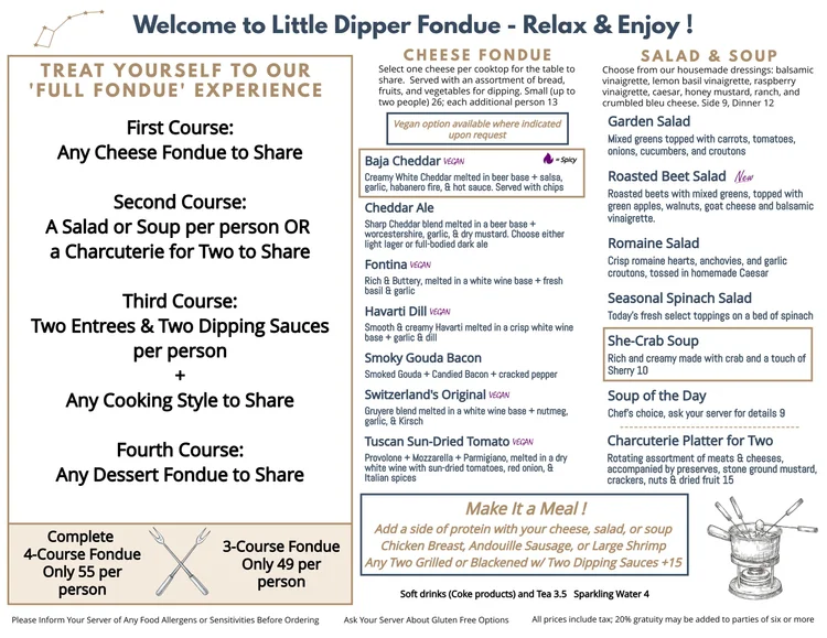 Fondue Menu — Restaurant Downtown Wilmington NC | Little Dipper Fondue