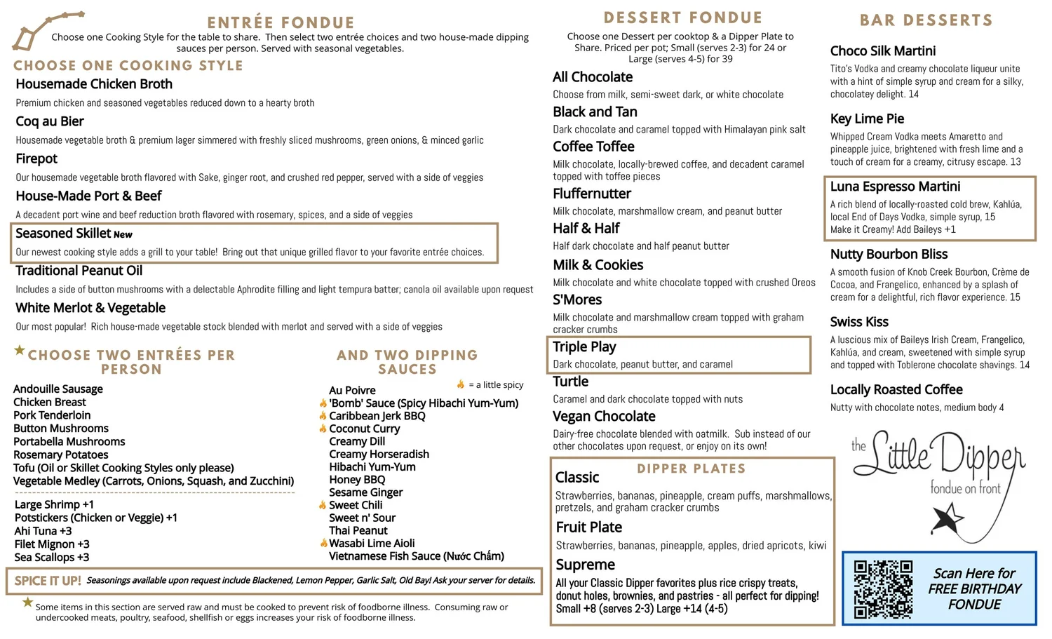 Fondue Menu — Restaurant Downtown Wilmington NC | Little Dipper Fondue
