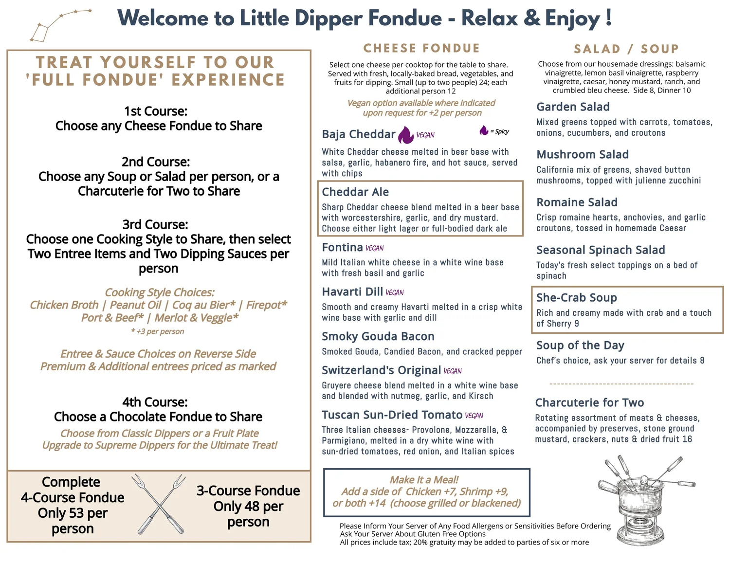 Fondue Menu — Restaurant Downtown Wilmington NC | Little Dipper Fondue