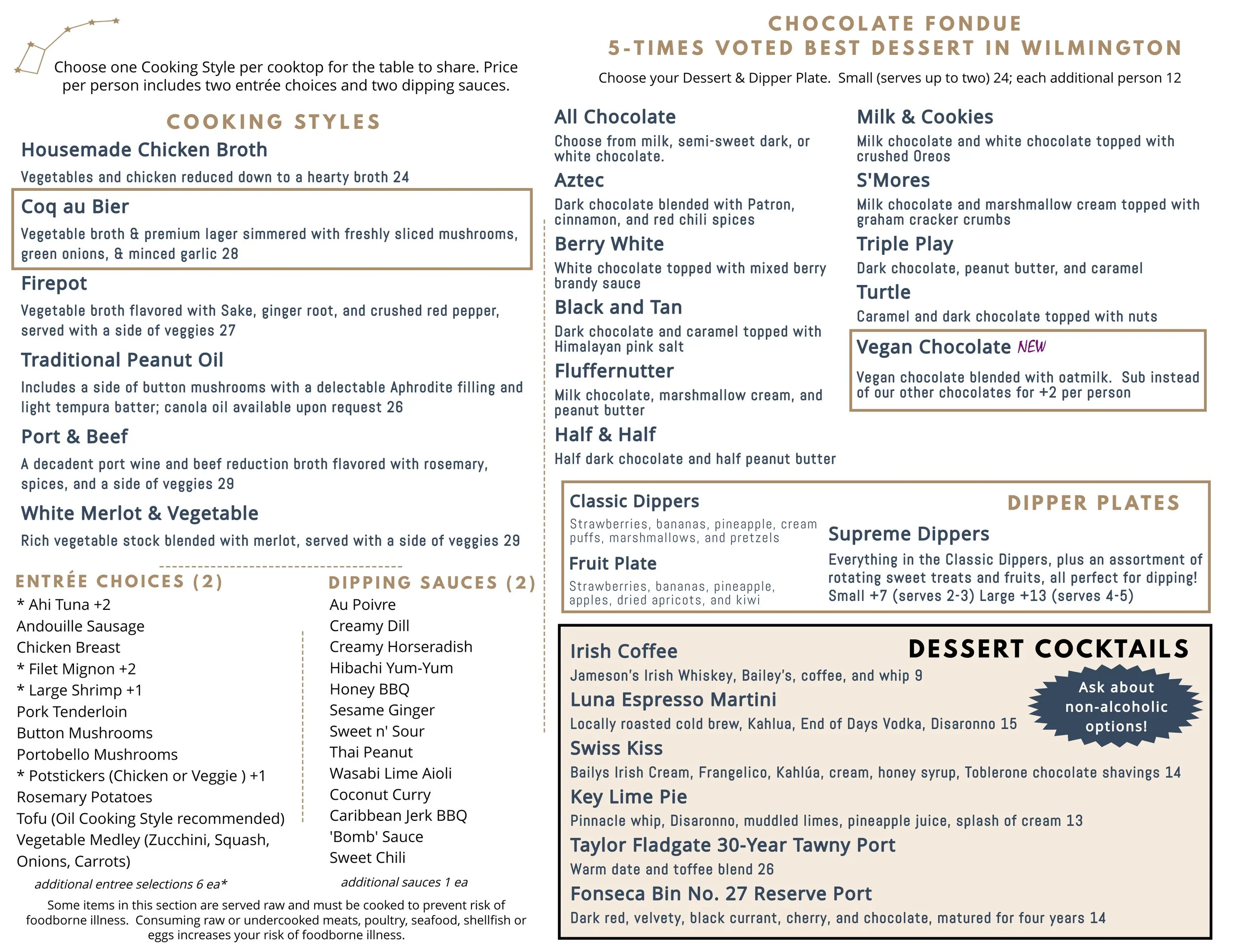 Fondue Menu — Restaurant Downtown Wilmington NC | Little Dipper Fondue