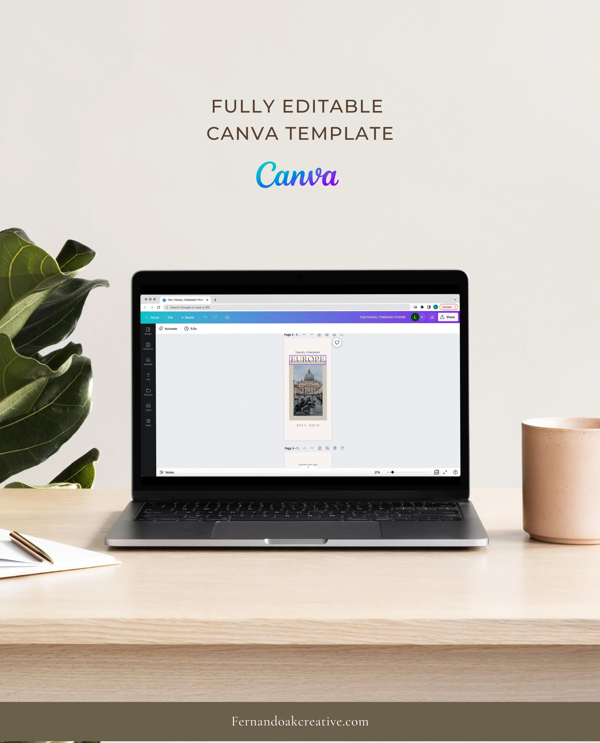 Travel Itinerary Canva Template — Fern and Oak