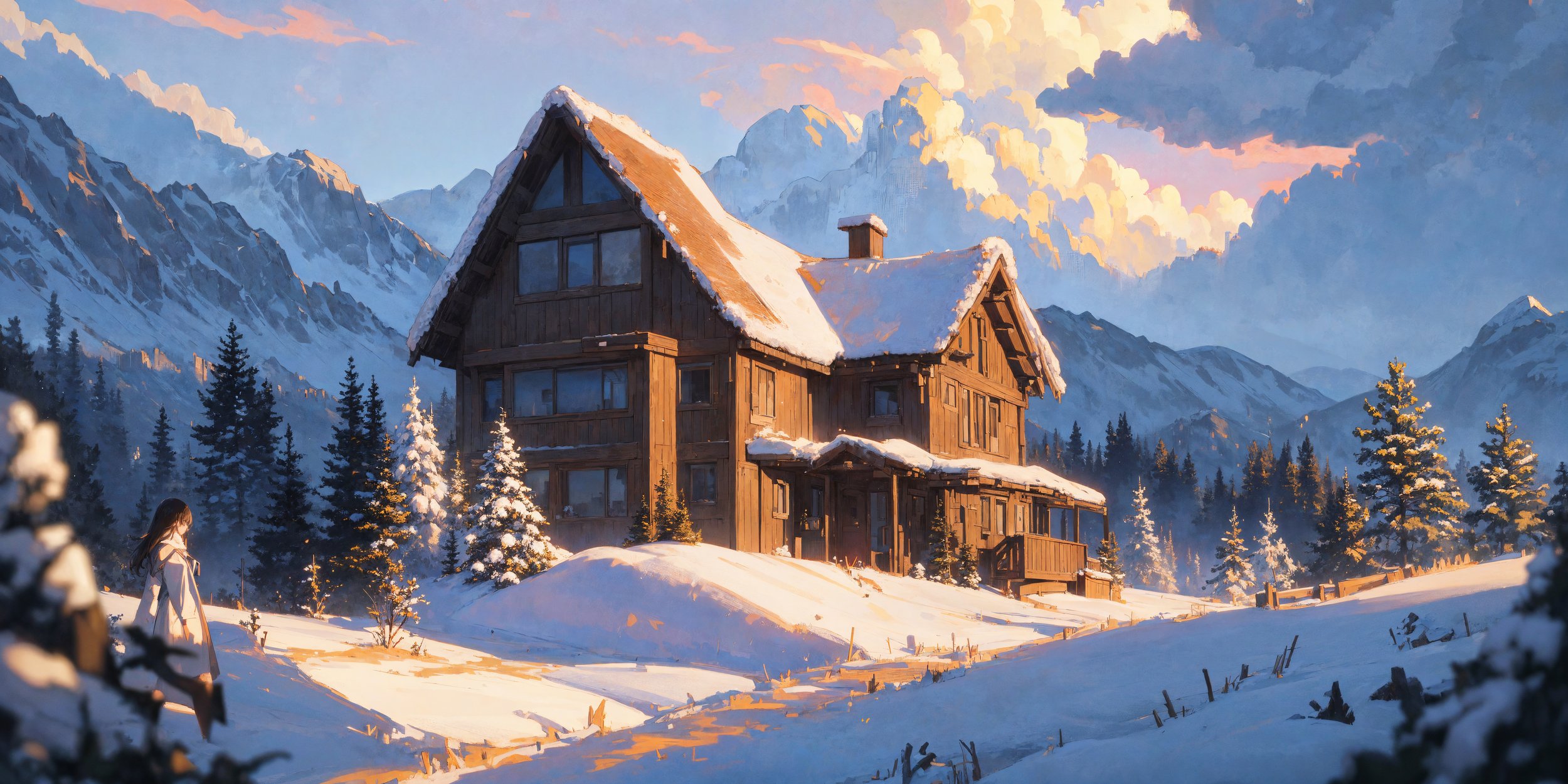 Log Cabin In The Snowy Mountains